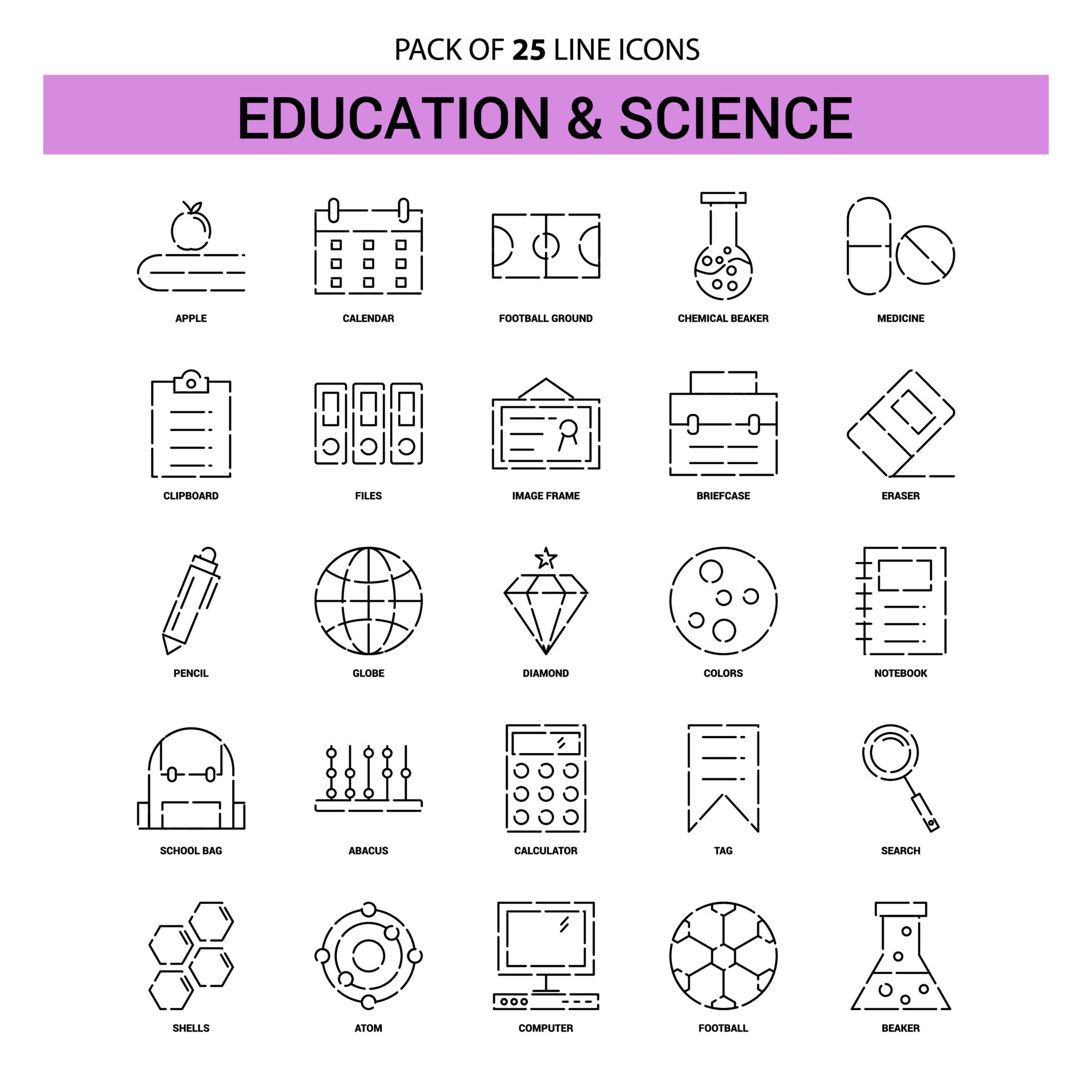 Education and Science Line Icon Set 25 Dashed Outline Style 14295472 ...