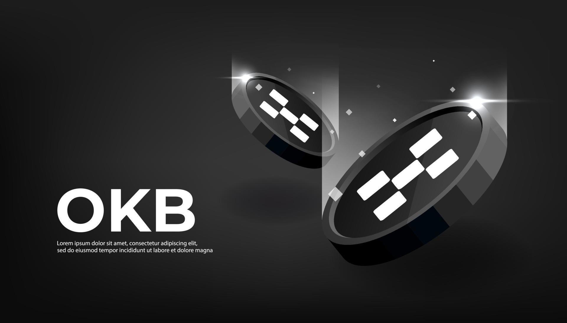 OKB coin crypto currency themed banner. OKB icon on modern black color background. 14296263 ...