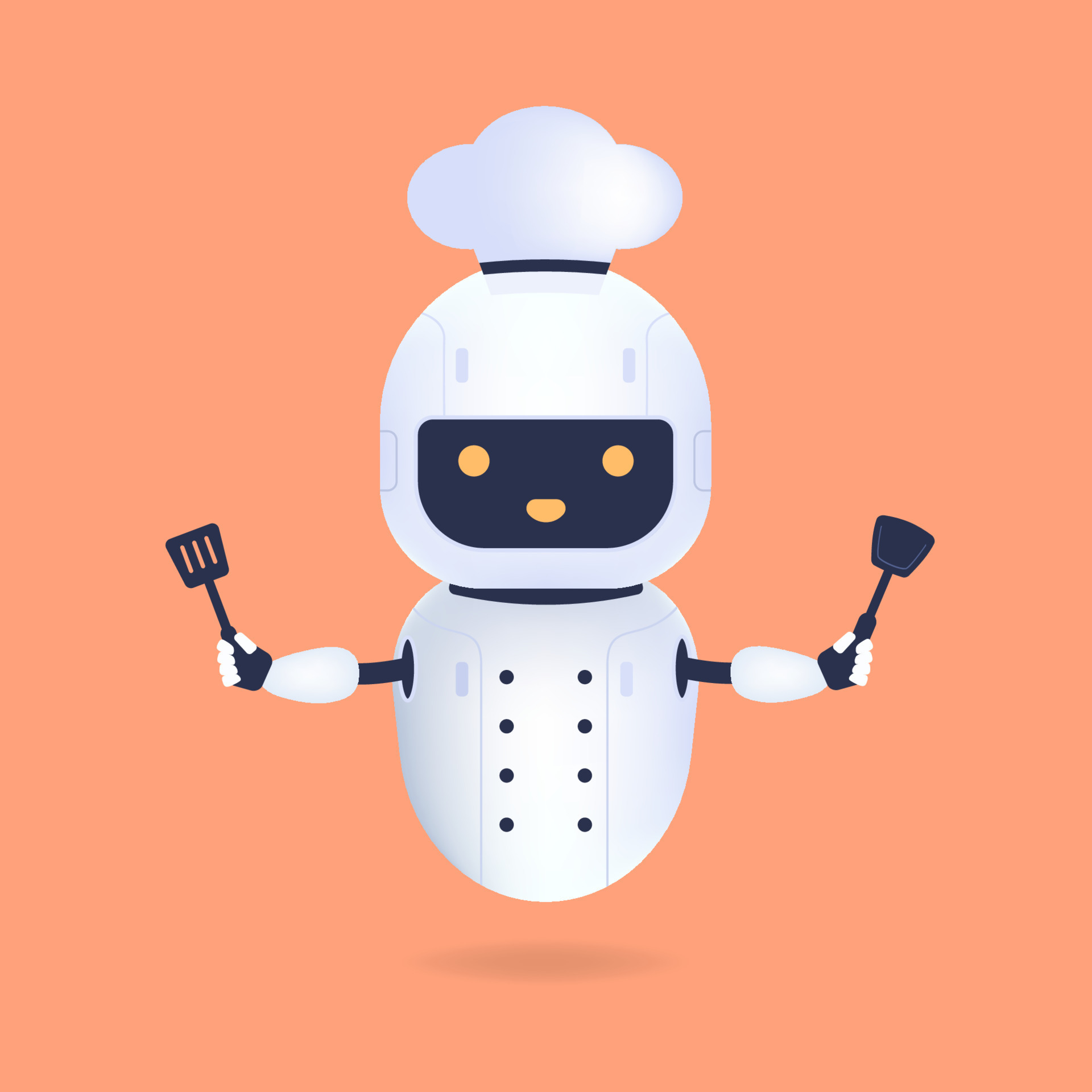 White friendly chef robot with turner and wok spatula. Cooking Robot ... White friendly chef robot with turner and wok spatula. Cooking Robot ...
