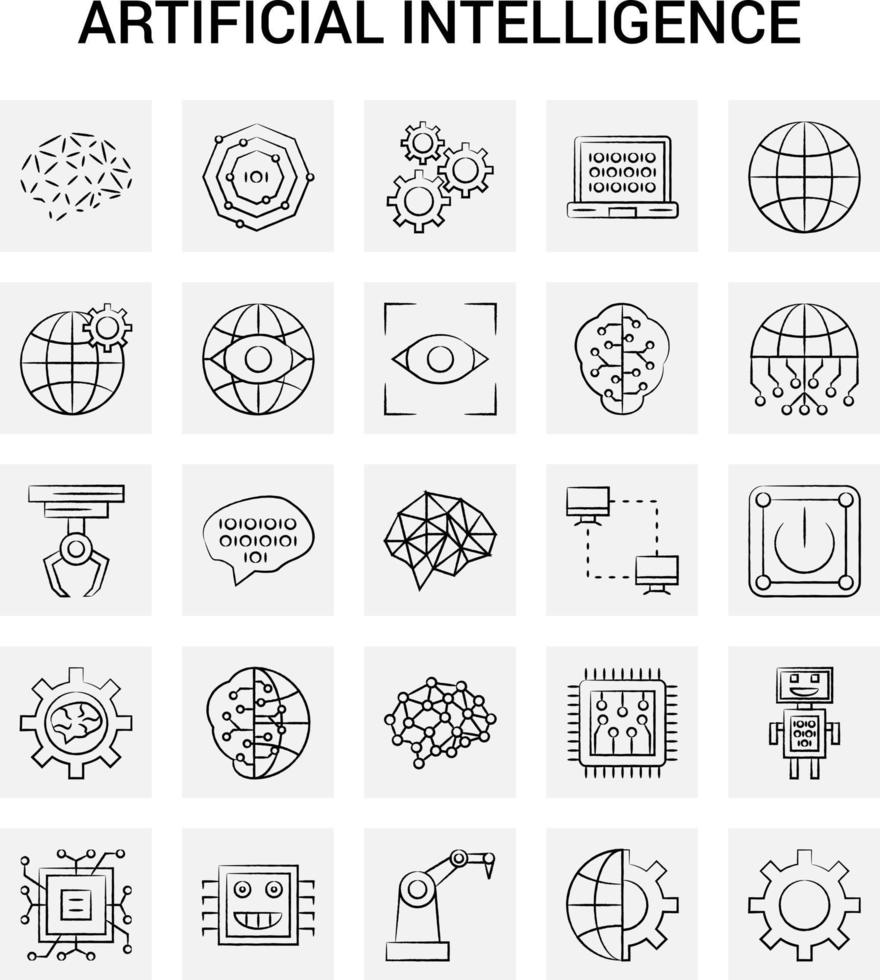 25 Hand Drawn Artificial Intelligence icon set Gray Background Vector Doodle 14298029 Vector Art ...