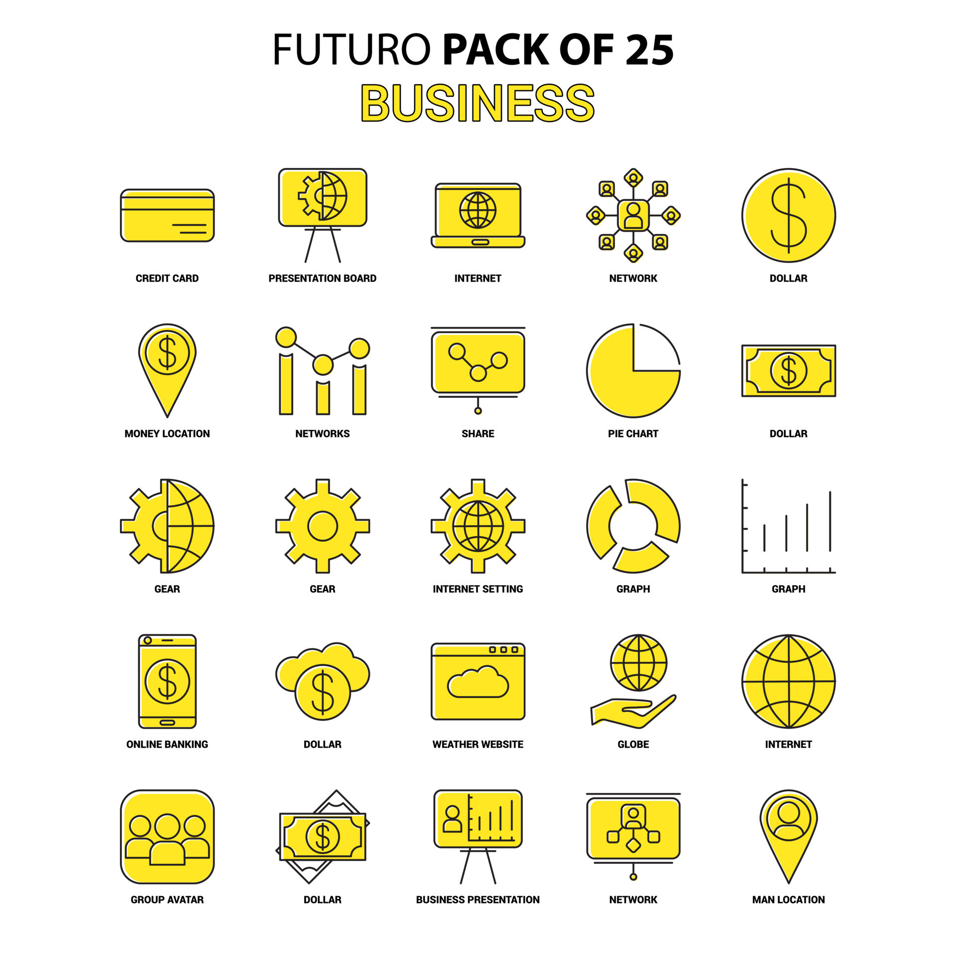 Business Icon Set Yellow Futuro Latest Design icon Pack 14299064 Vector ...