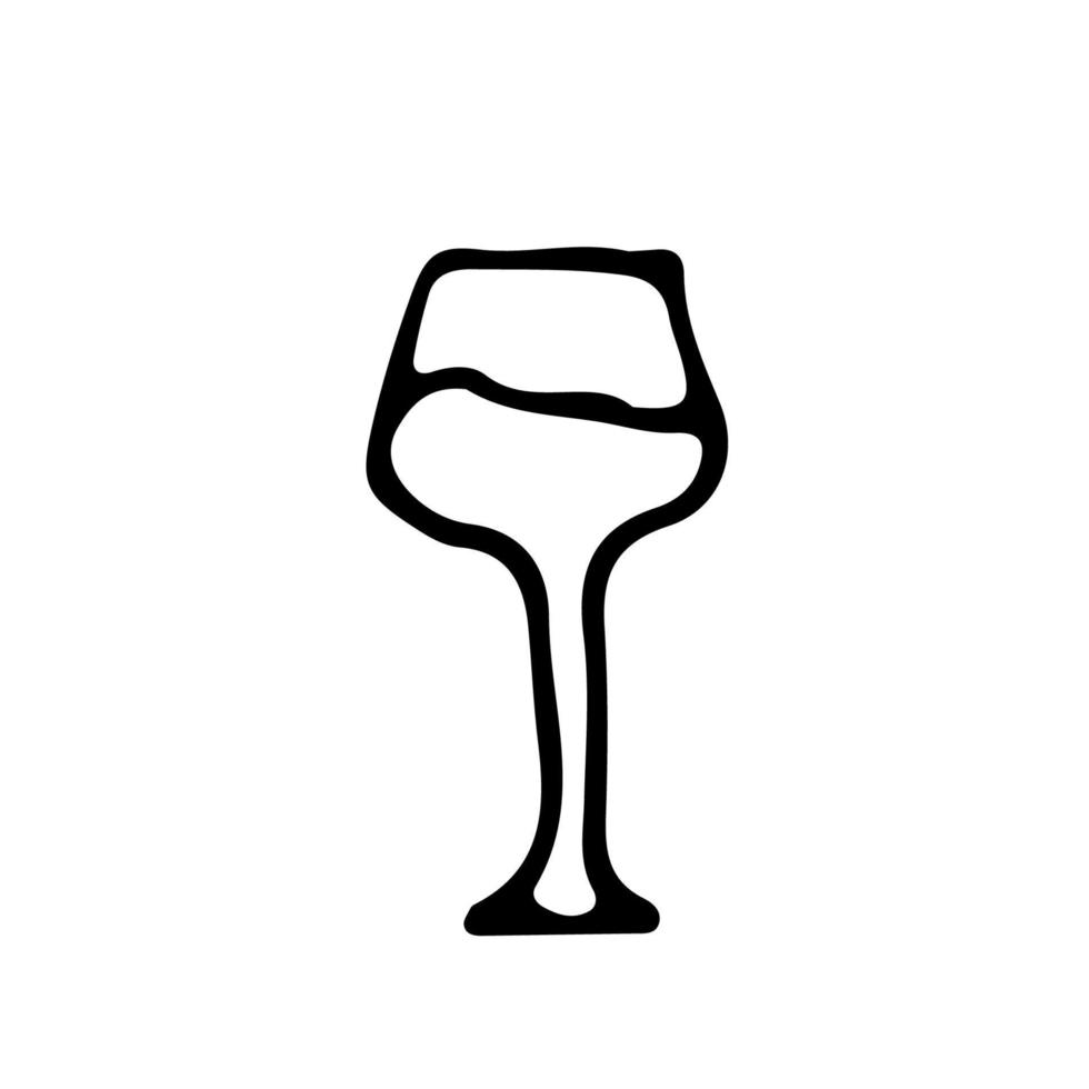 Drink Dishes Wine Glass Line Art Hand Drawn Illustration Black Vector Sketch Isolated On White