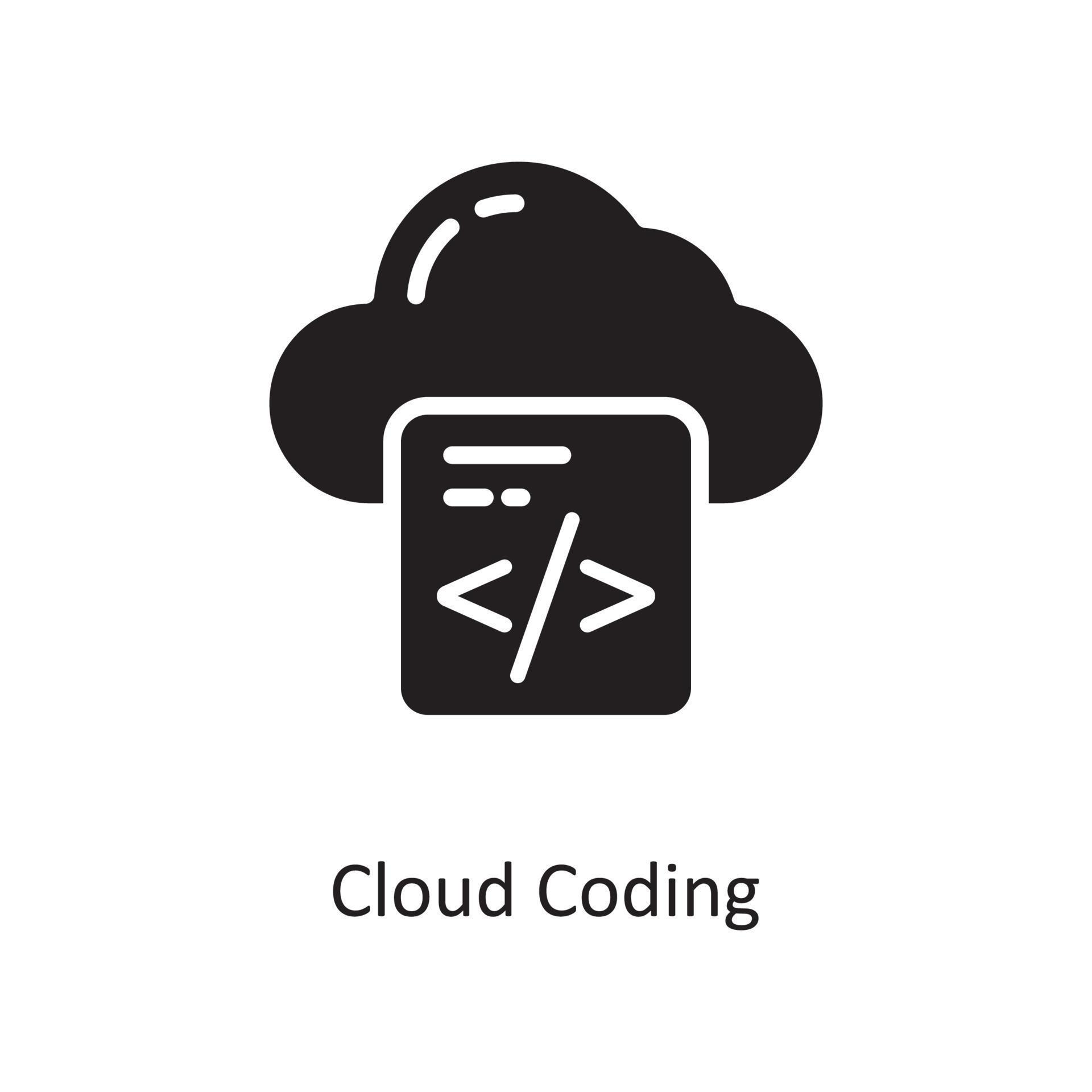 Cloud Coding Vector Solid Icon Design illustration. Cloud Computing ...