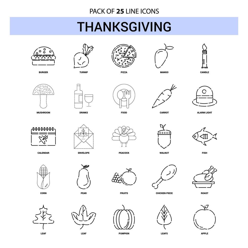 Thanksgiving Line Icon Set 25 Dashed Outline Style 14313925 Vector Art