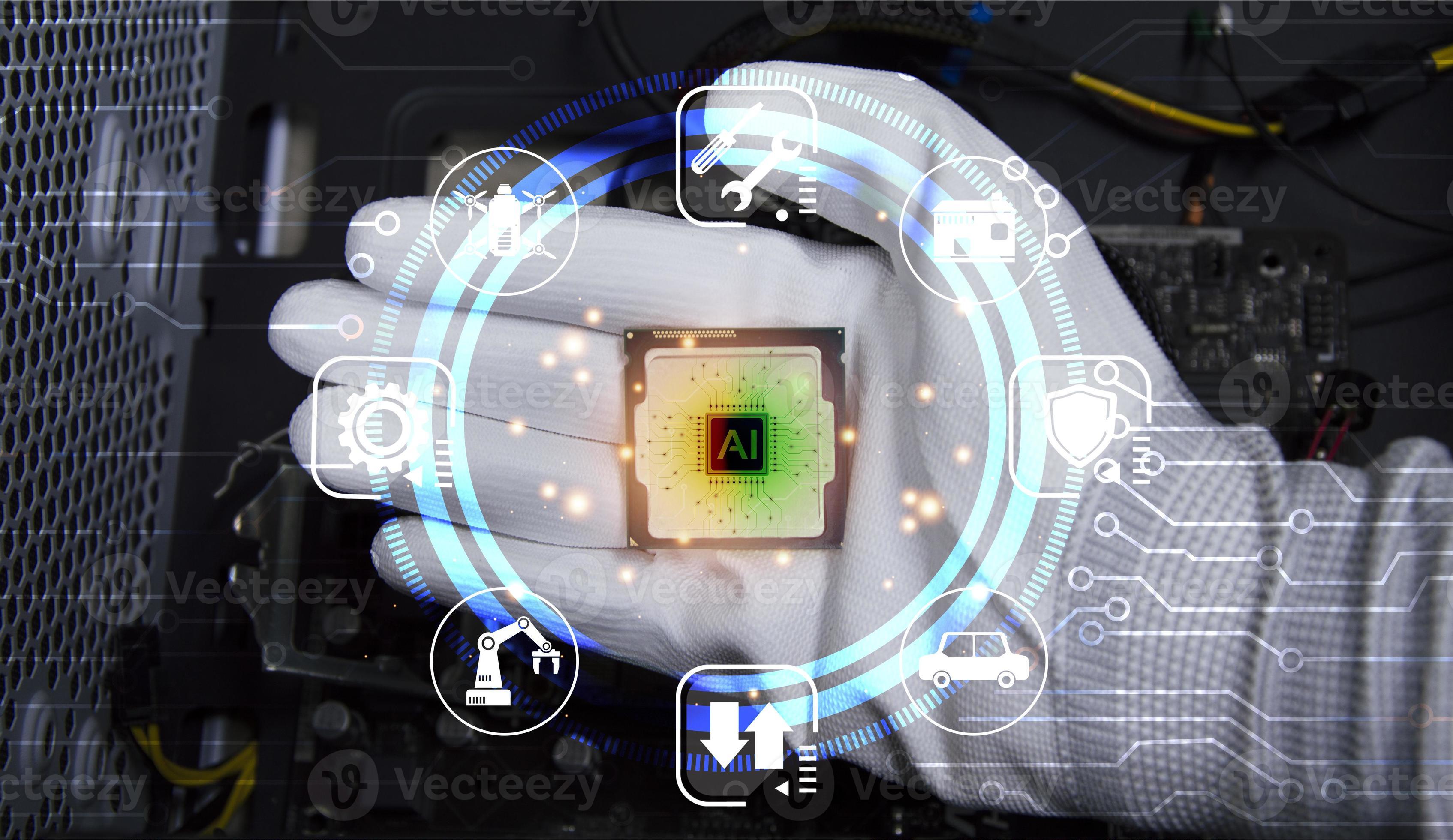 Concept, CPU, AI is used to control everything around, using artificial ...