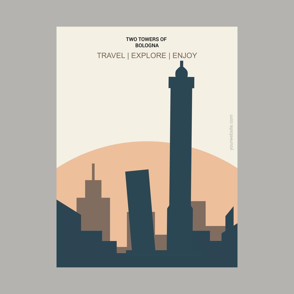 Two Towers of Bologna Italy Vintage Style Landmark Poster Template ...