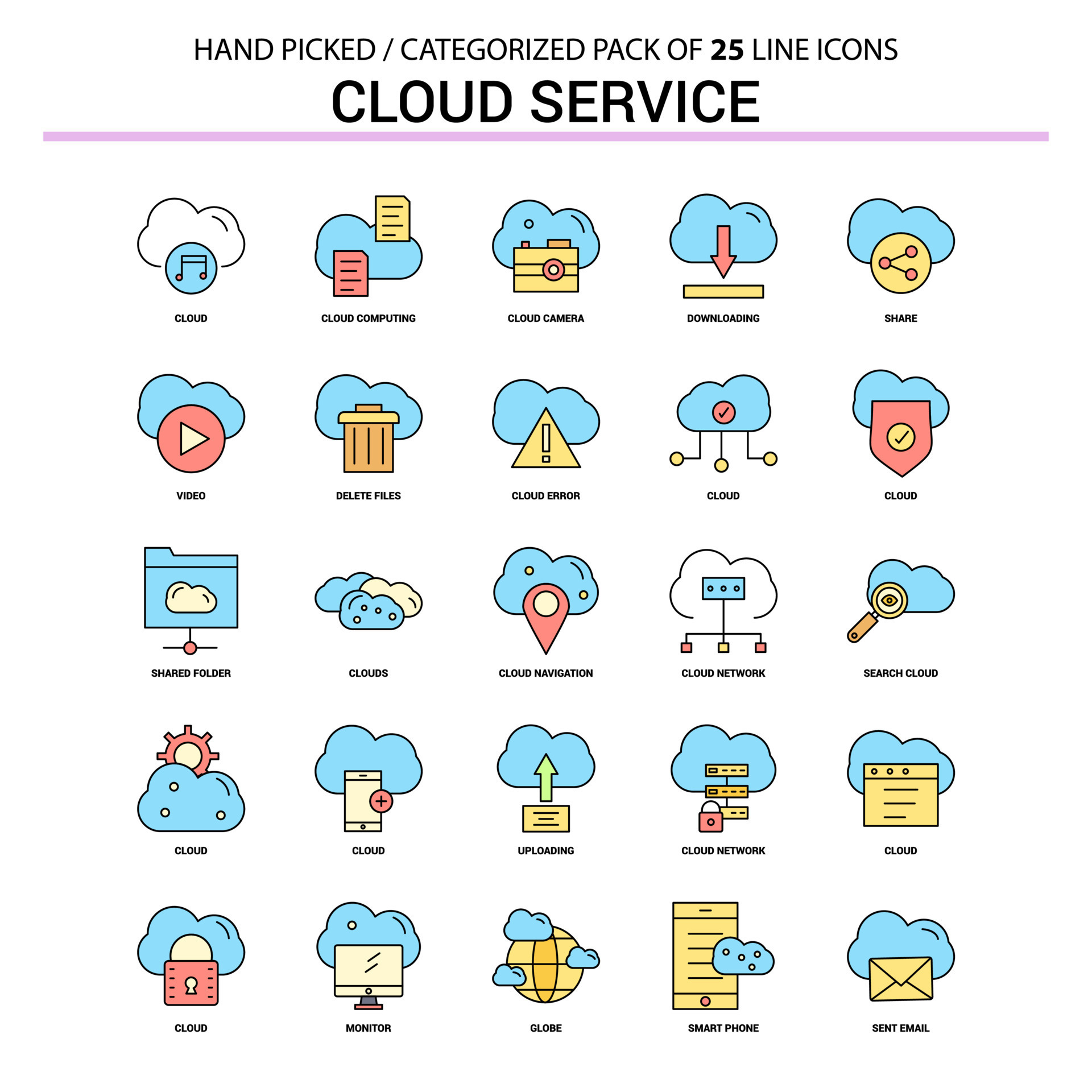 Cloud Service Flat Line Icon Set Business Concept Icons Design 14315688 ...