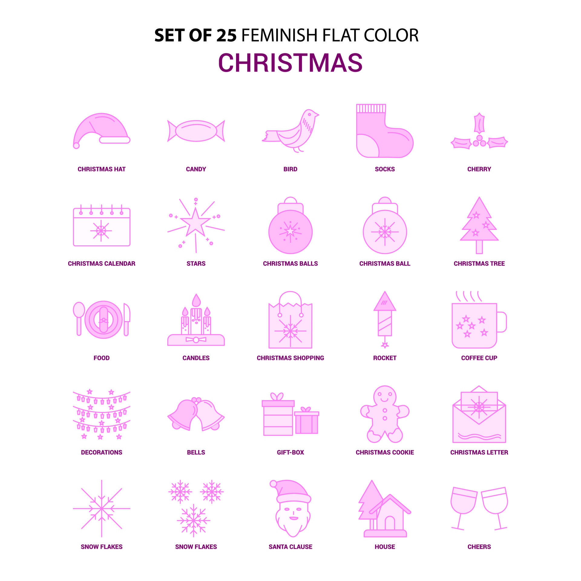Set of 25 Feminish Christmas Flat Color Pink Icon set 14315748 Vector ... Set of 25 Feminish Christmas Flat Color Pink Icon set 14315748 Vector ...