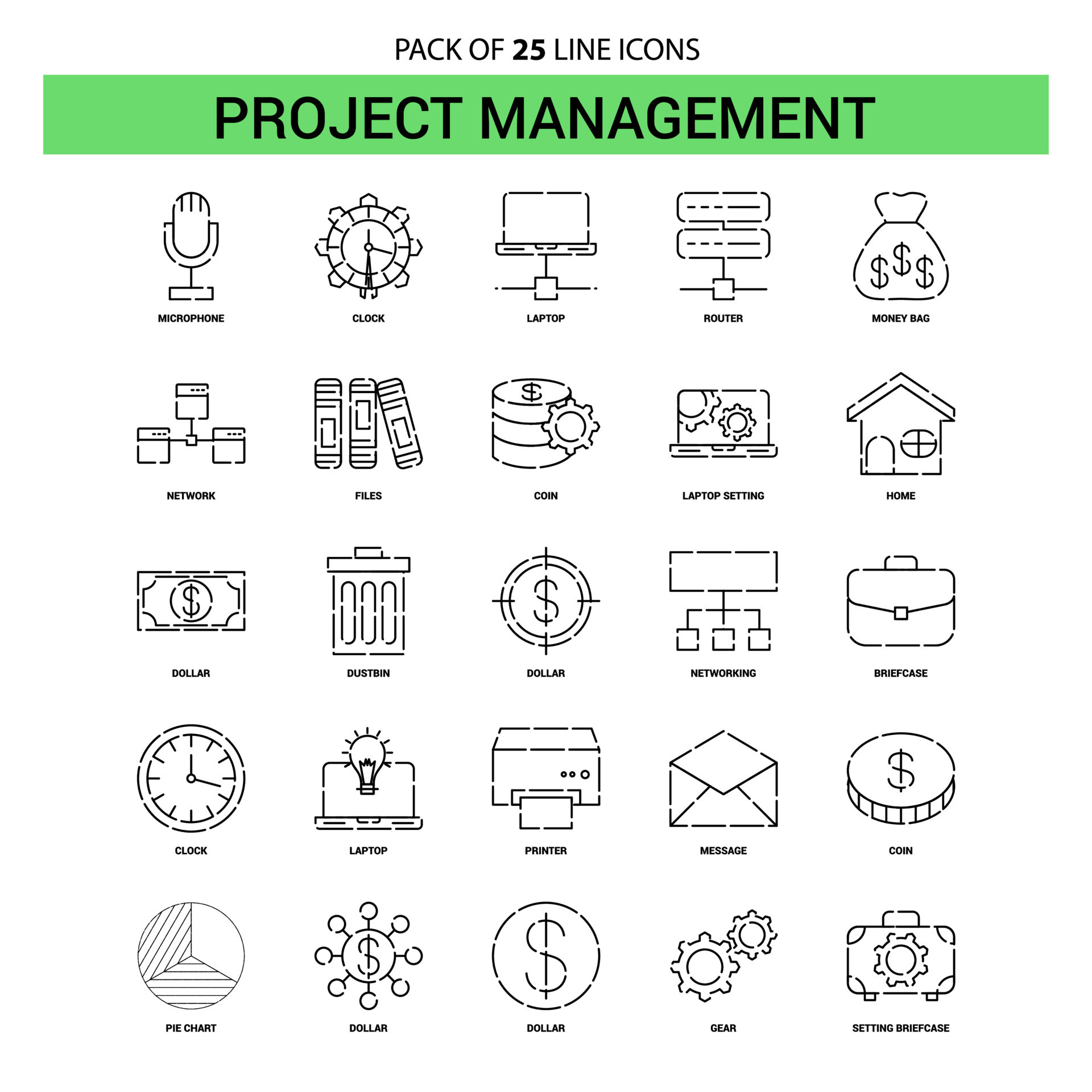 Project Management Line Icon Set 25 Dashed Outline Style 14315786 Vector Art At Vecteezy