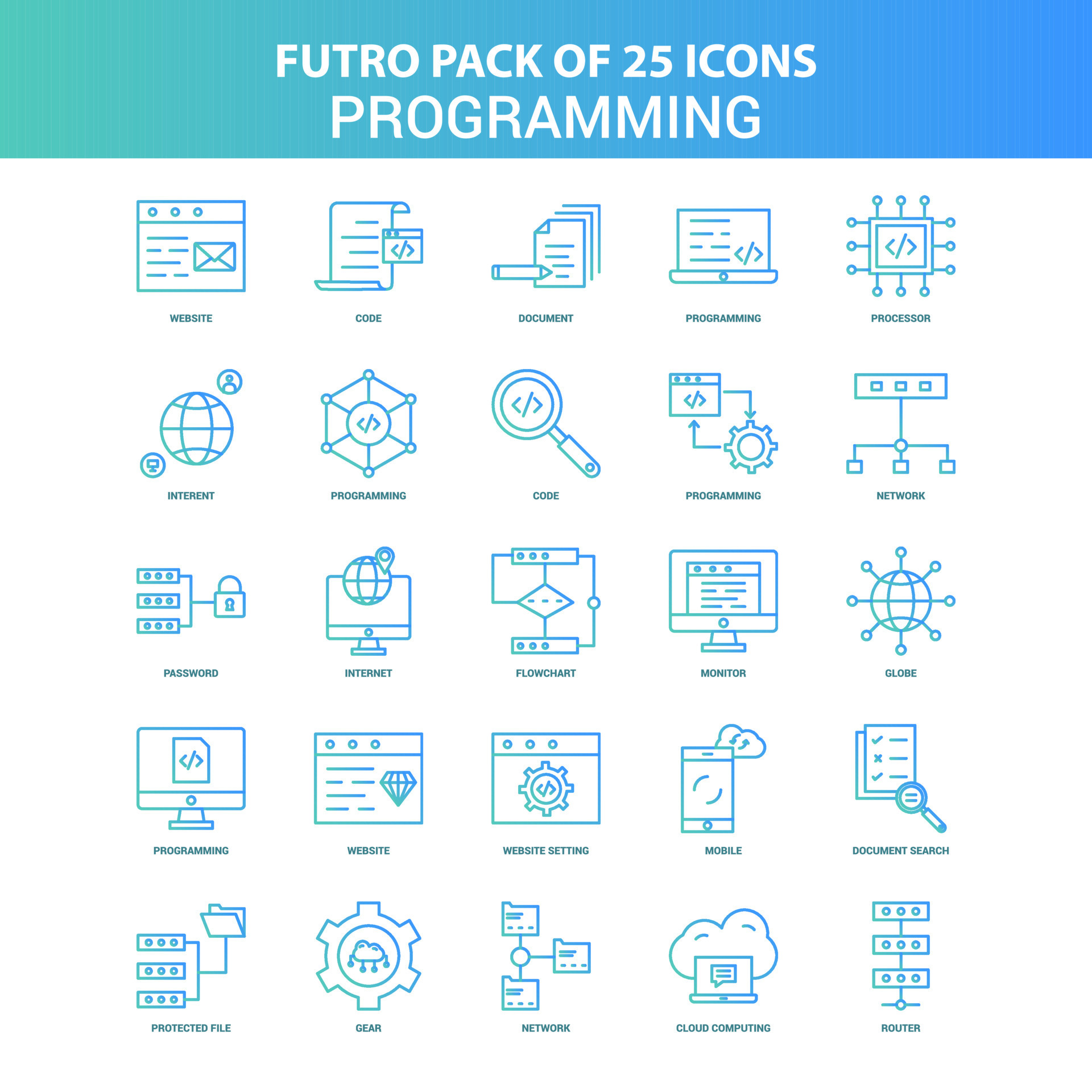 25 Green and Blue Futuro Programming Icon Pack 14316696 Vector Art at ...