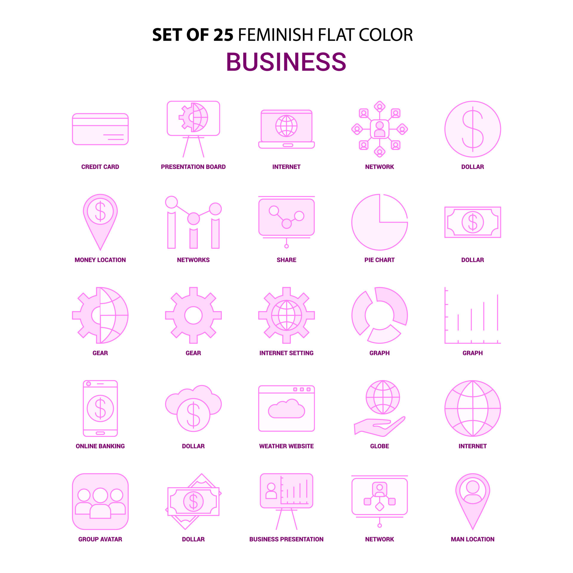 Set of 25 Feminish Business Flat Color Pink Icon set 14318414 Vector ... Set of 25 Feminish Business Flat Color Pink Icon set 14318414 Vector ...