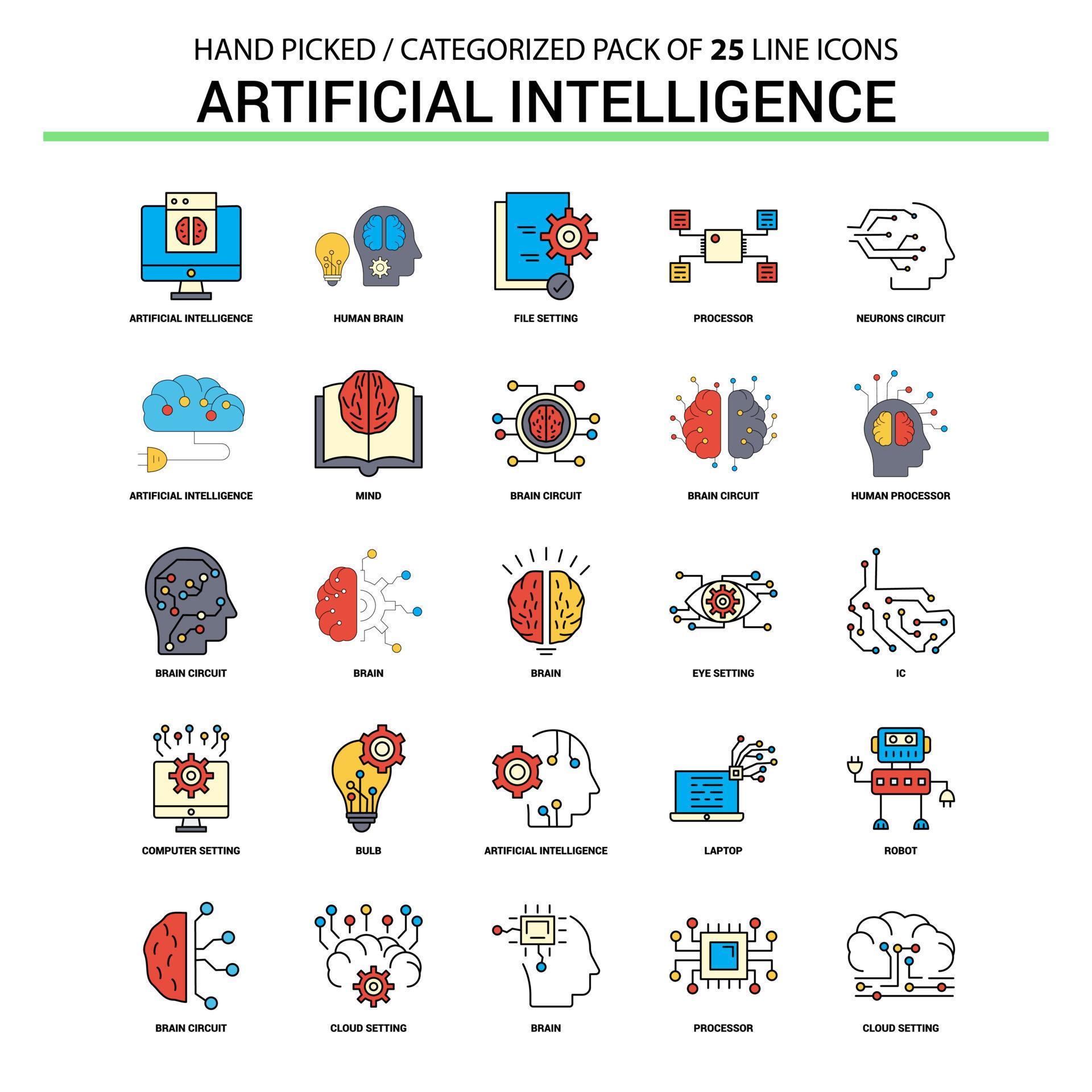 Artificial Intelligence Flat Line Icon Set Business Concept Icons Design 14319824 Vector Art at ...