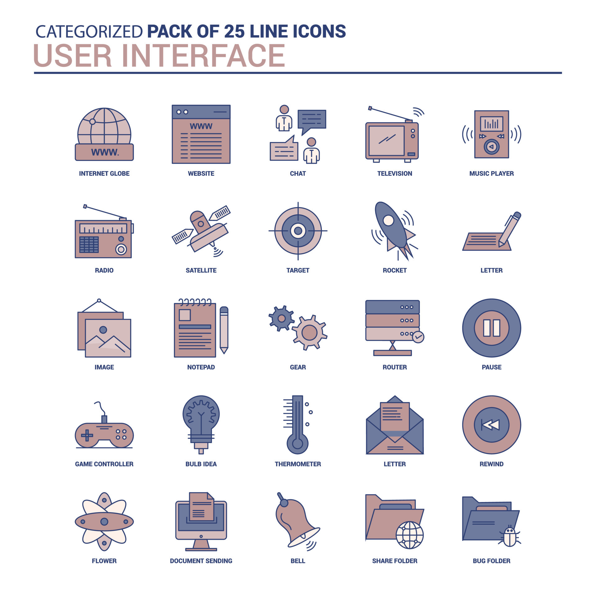 Vintage User Interface Icon set 25 Flat Line icon set 14321252 Vector ...