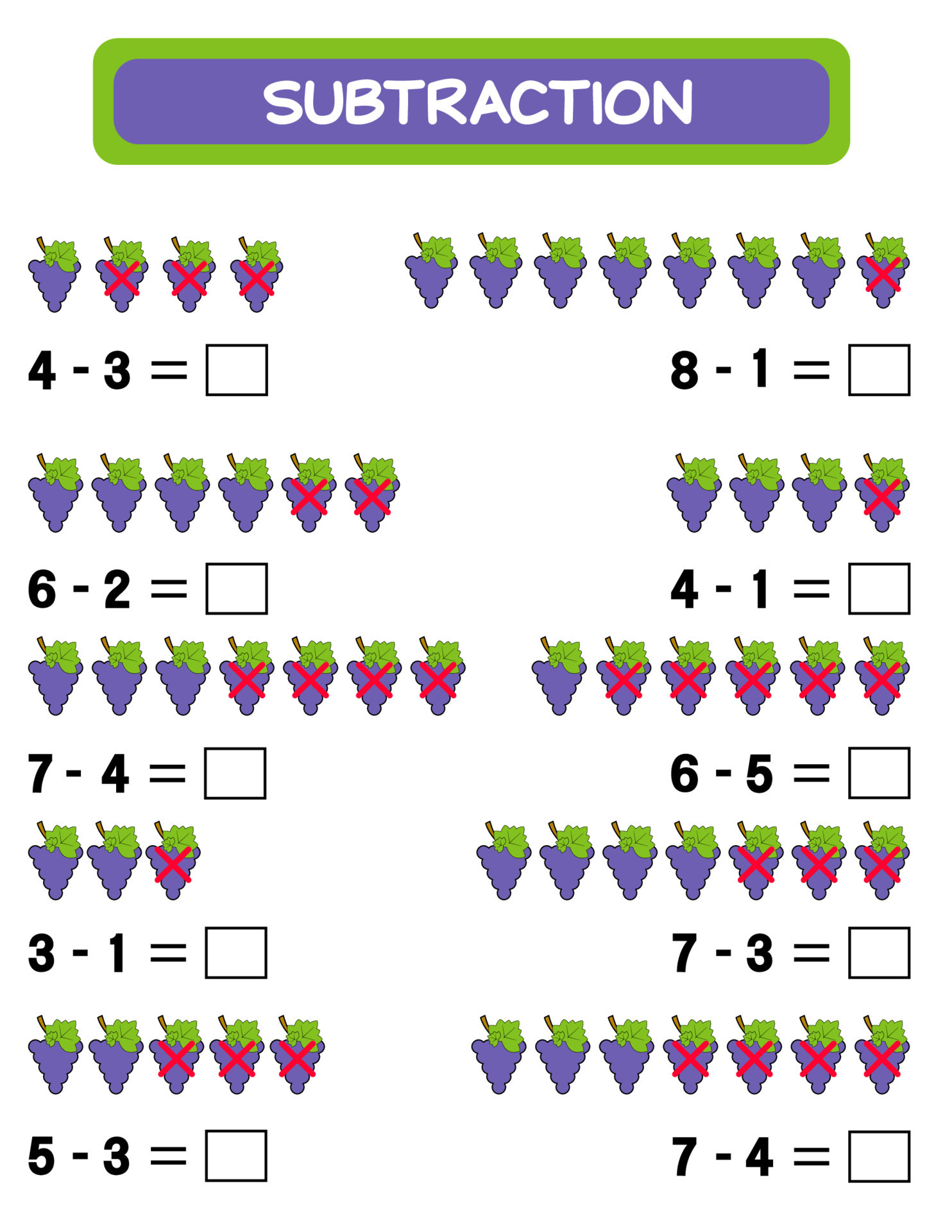 Subtraction. Math Worksheet For Kids. Developing Numeracy Skills. Solve 