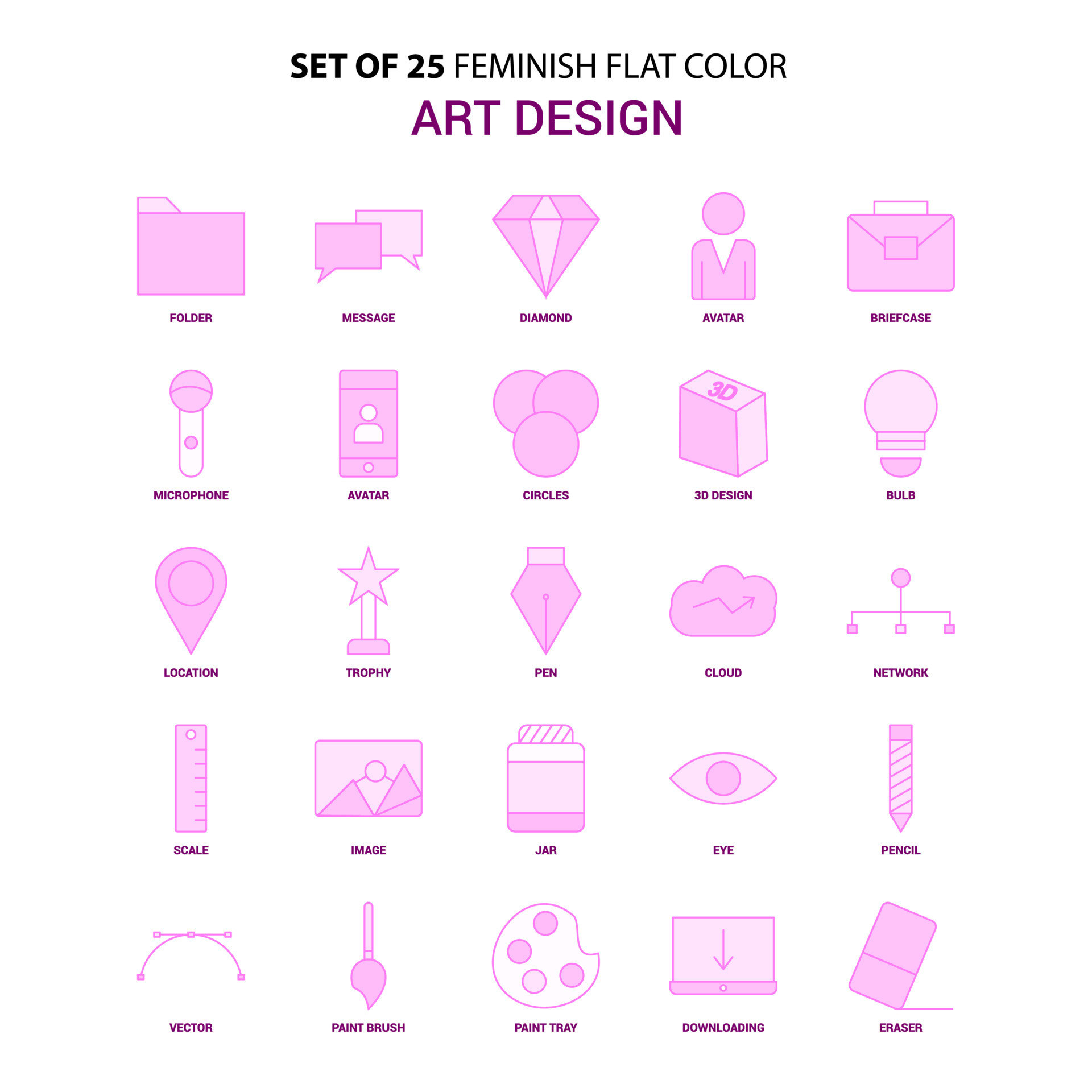 Set of 25 Feminish Art and Design Flat Color Pink Icon set 14327732 ... Set of 25 Feminish Art and Design Flat Color Pink Icon set 14327732 ...