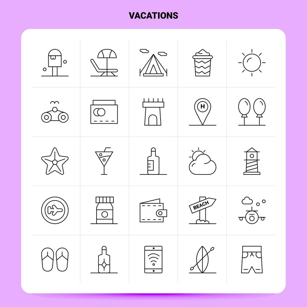 Outline 25 Vacations Icon Set Vector Line Style Design Black Icons Set Linear Pictogram Pack Web