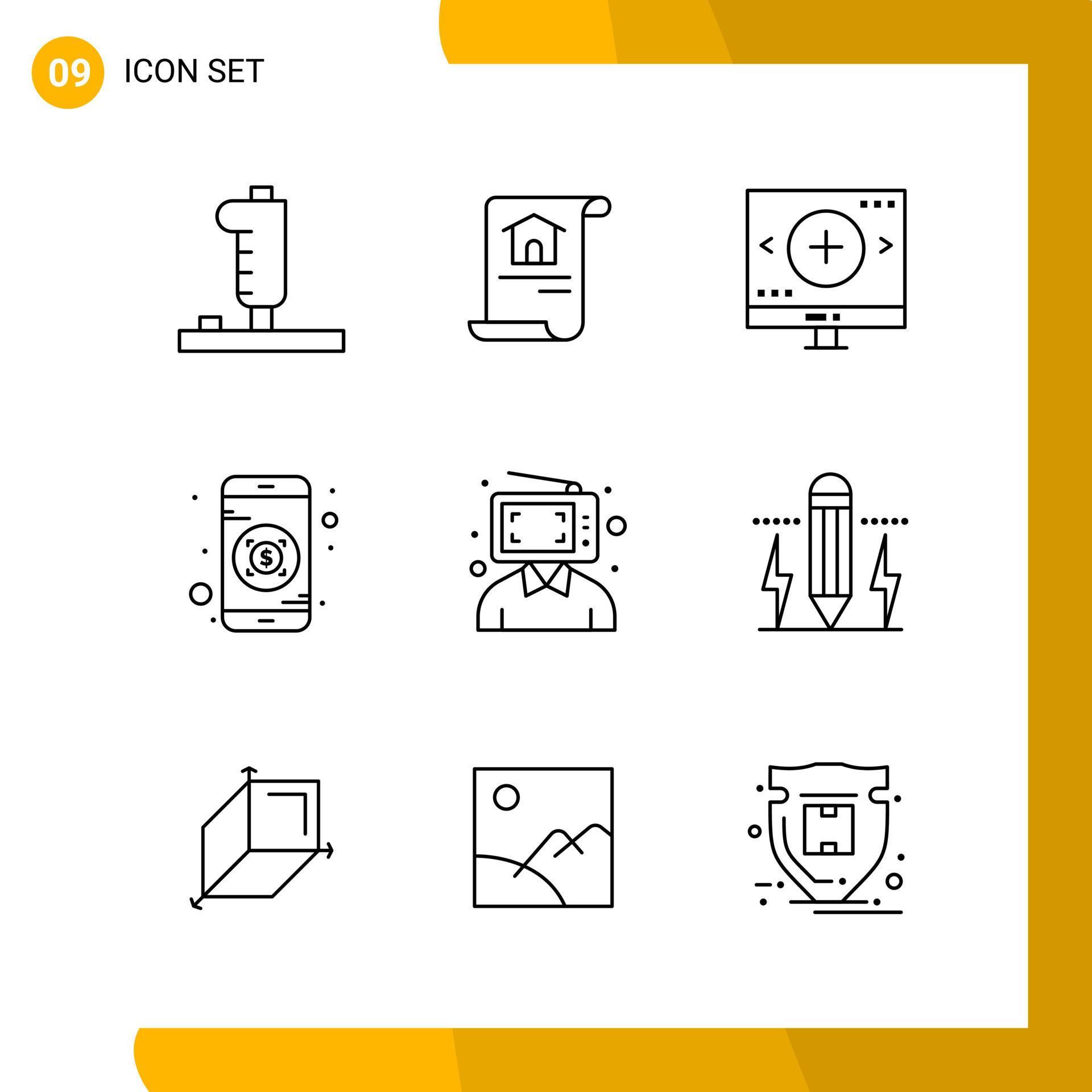 9 Icon Set Line Style Icon Pack Outline Symbols isolated on White ...