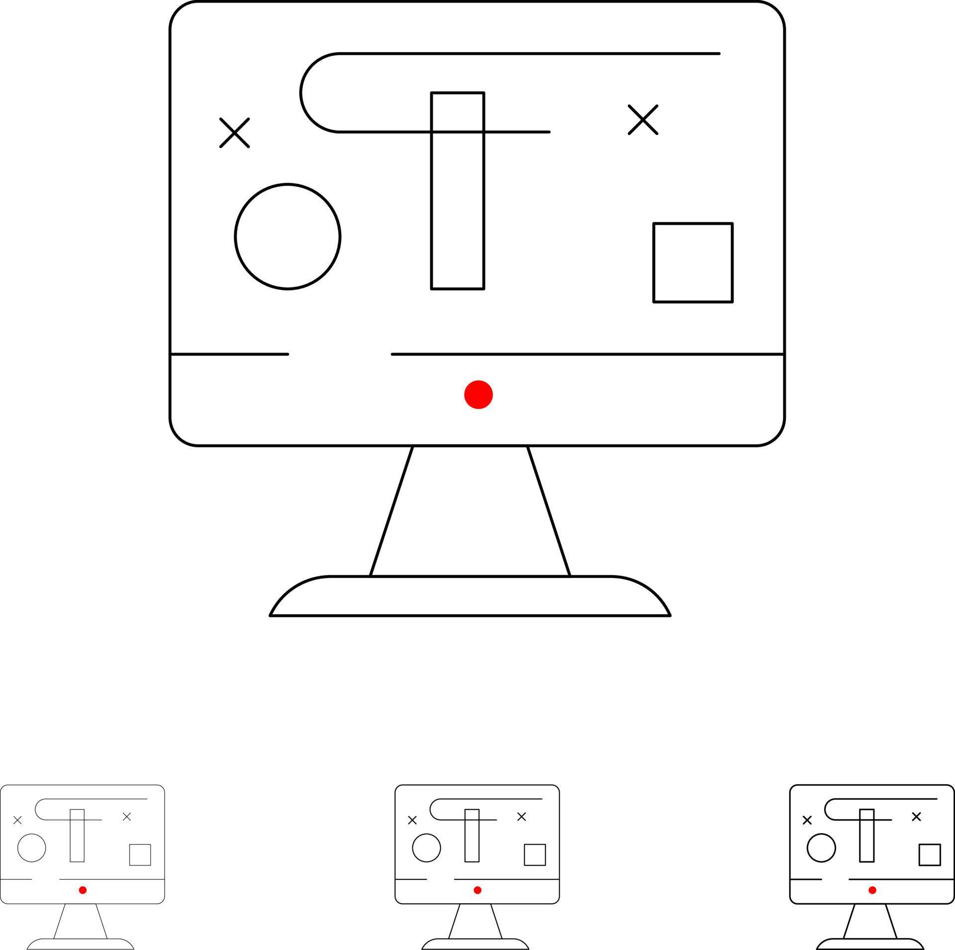 Computer Design Display Graphics Bold and thin black line icon set ...