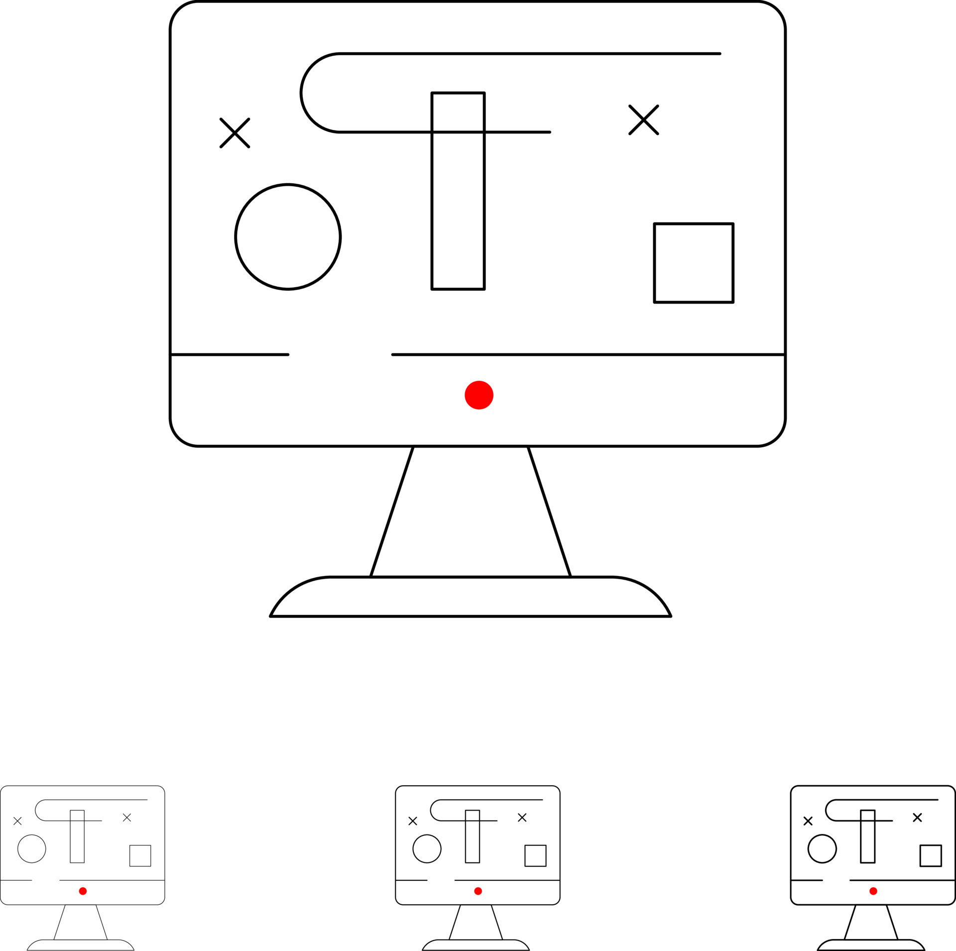 Computer Design Display Graphics Bold And Thin Black Line Icon Set