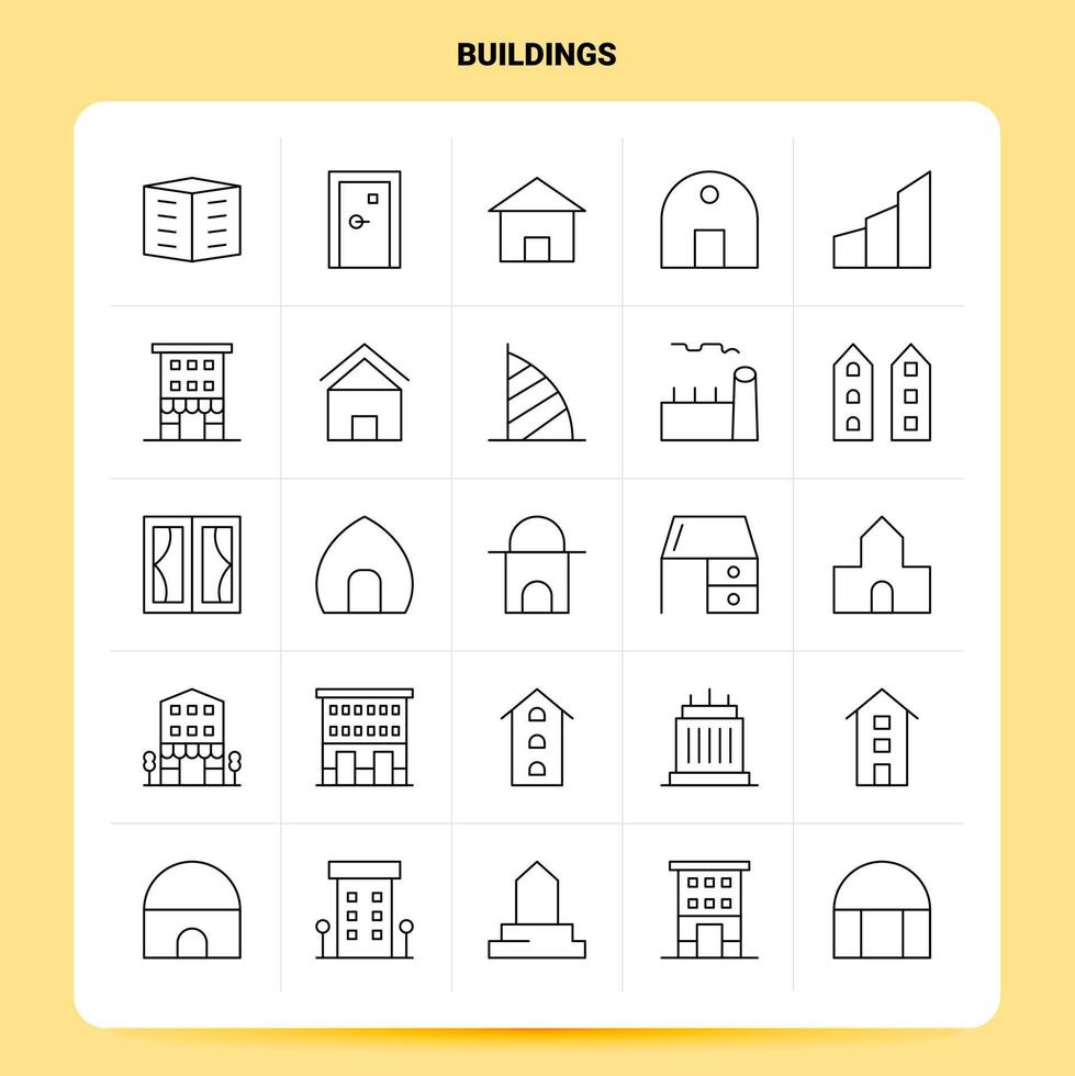 Outline 25 Buildings Icon Set Vector Line Style Design Black Icons Set Linear Pictogram Pack Web