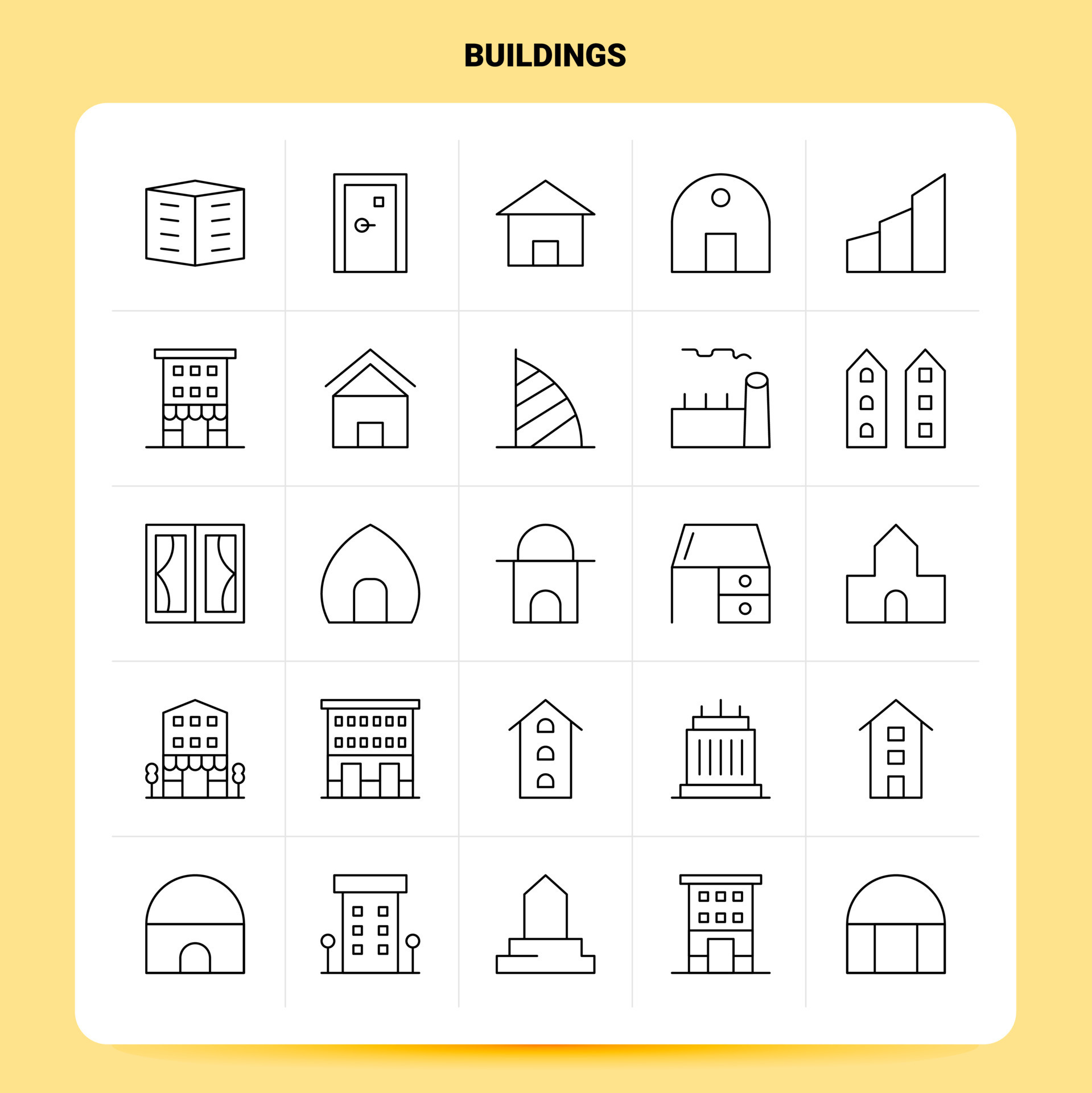 Outline 25 Buildings Icon Set Vector Line Style Design Black Icons Set
