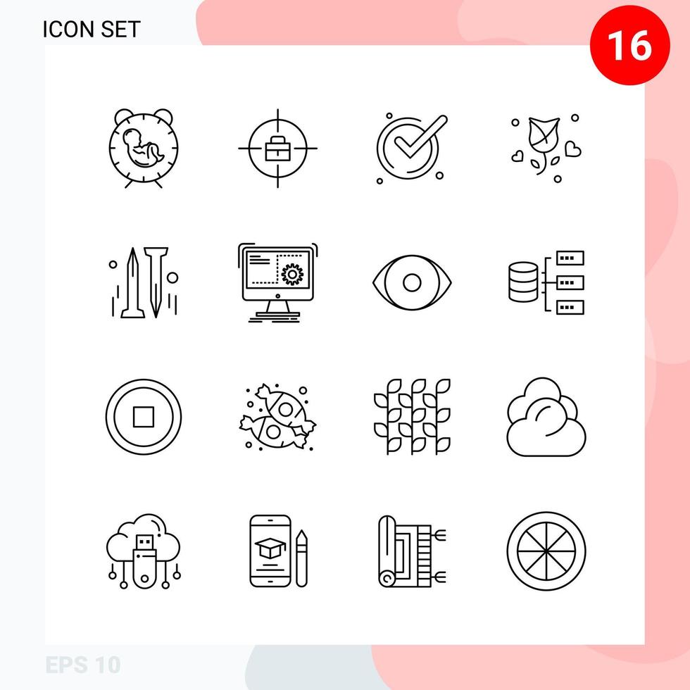 Vector Pack of 16 Icons in Line Style Creative Outline Pack isolated on ...