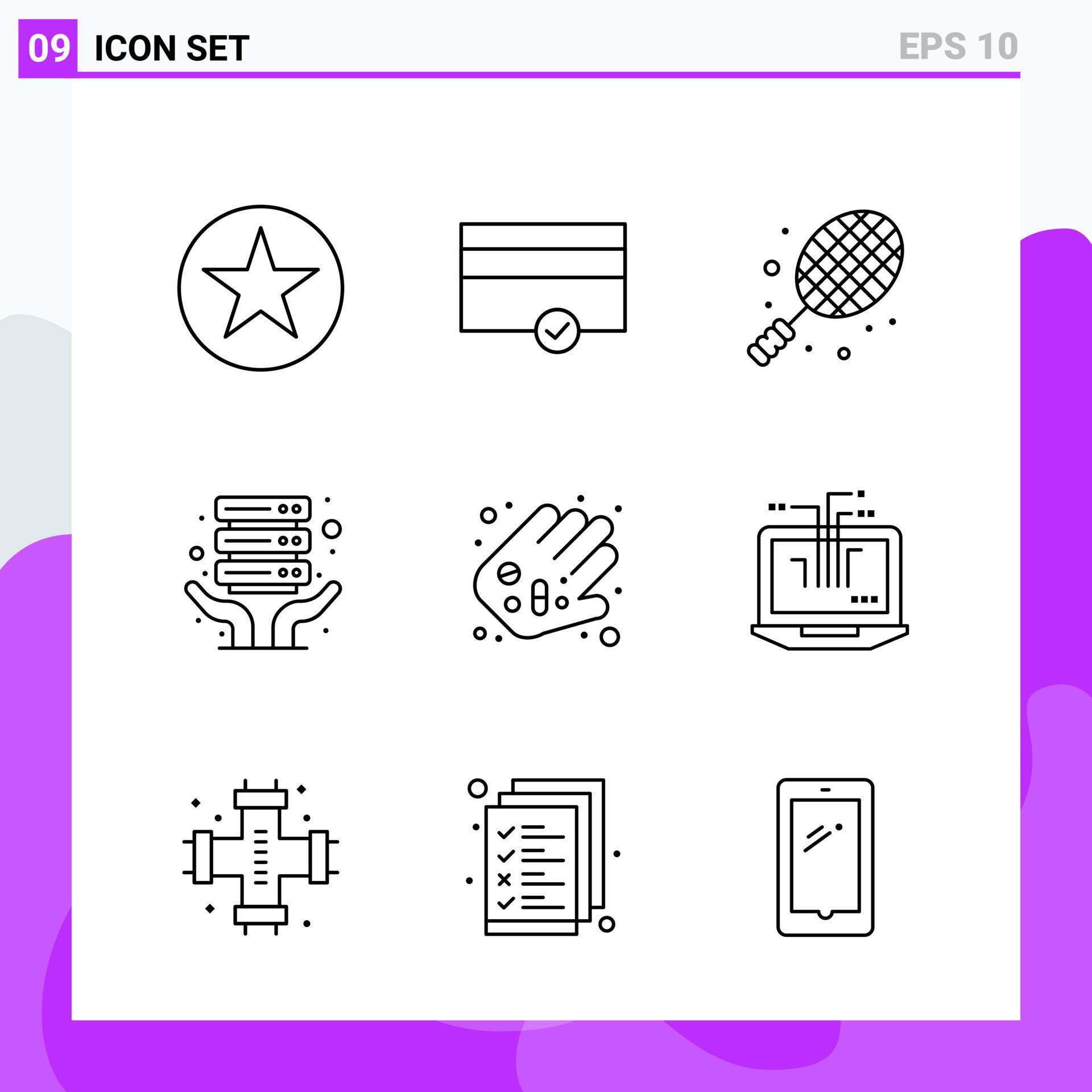 Set Of 9 Icons In Line Style Creative Outline Symbols For Website Design And Mobile Apps Simple