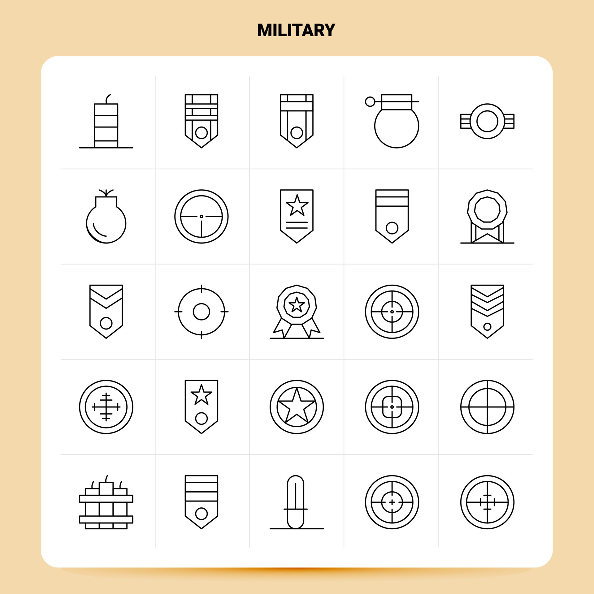 Outline 25 Military Icon Set Vector Line Style Design Black Icons Set Linear Pictogram Pack Web