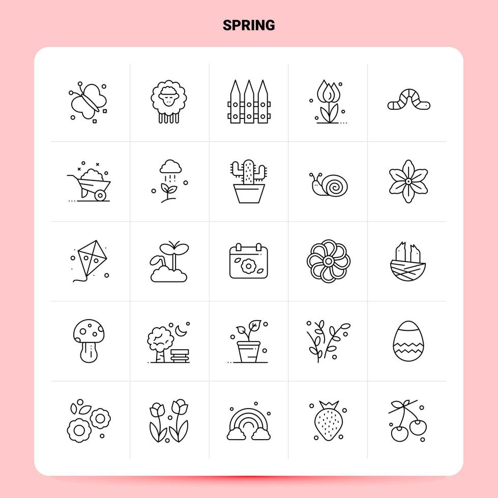 Outline 25 Spring Icon Set Vector Line Style Design Black Icons Set