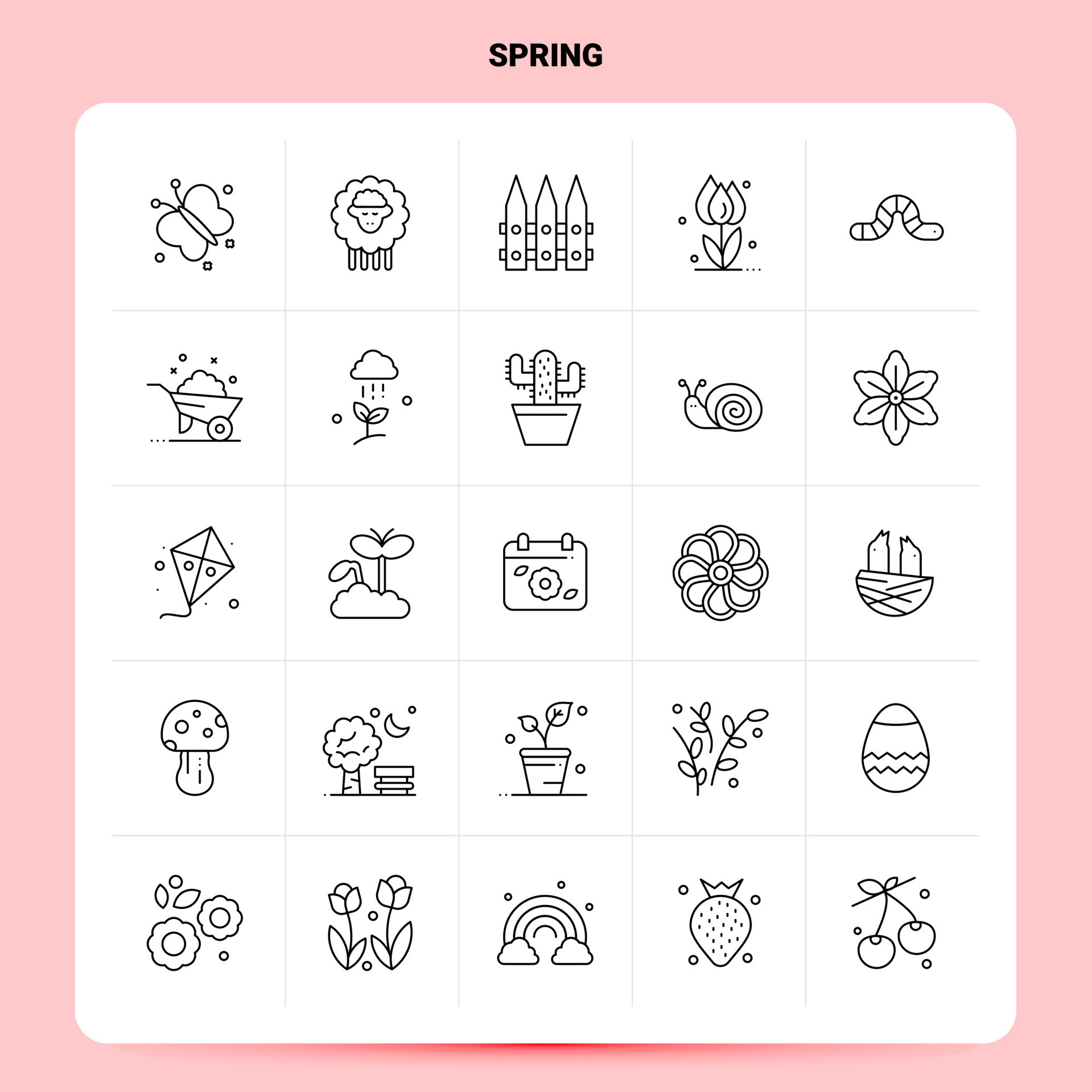 Outline 25 Spring Icon Set Vector Line Style Design Black Icons Set Linear Pictogram Pack Web