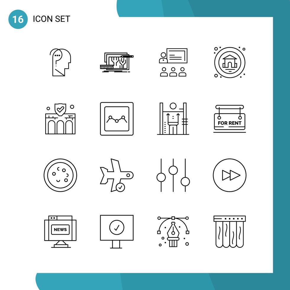 Vector Pack of 16 Outline Symbols Line Style Icon Set on White ...