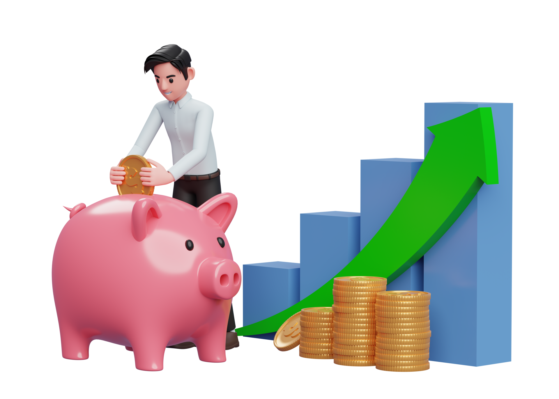 Free Smart Boy In Blue Dress Saving Gold Coins Into Piggy Bank With Bar free-smart-boy-in-blue-dress-saving-gold-coins-into-piggy-bank-with-bar