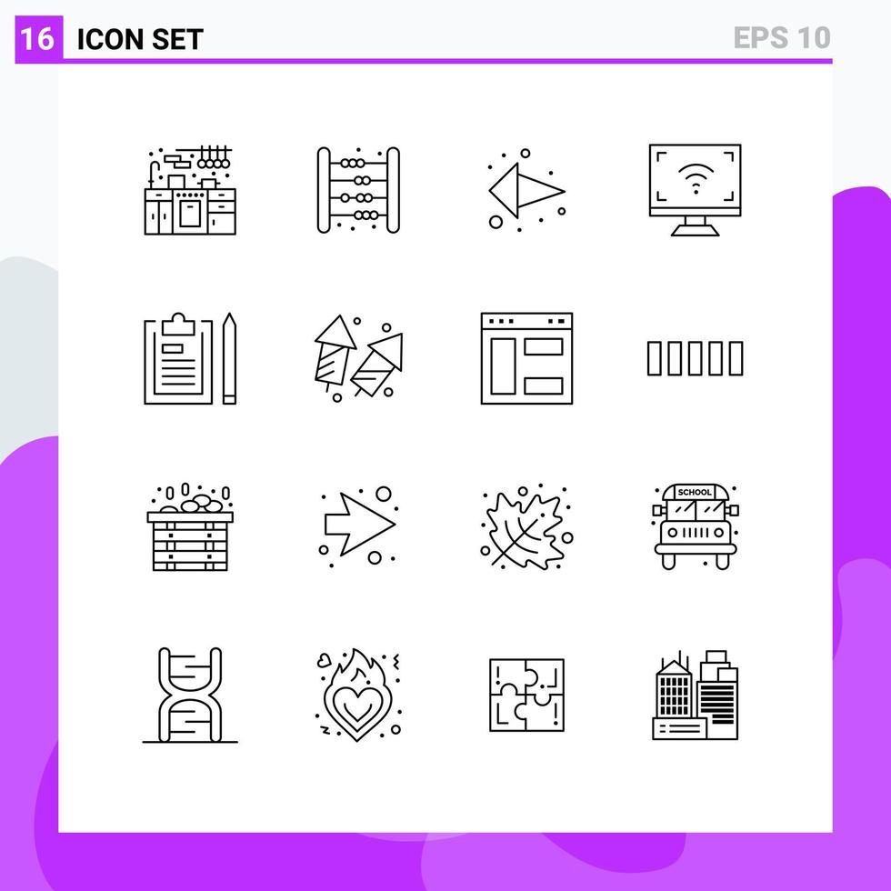 Stock Vector Icon Pack of 16 Line Signs and Symbols for clipboard smart ...