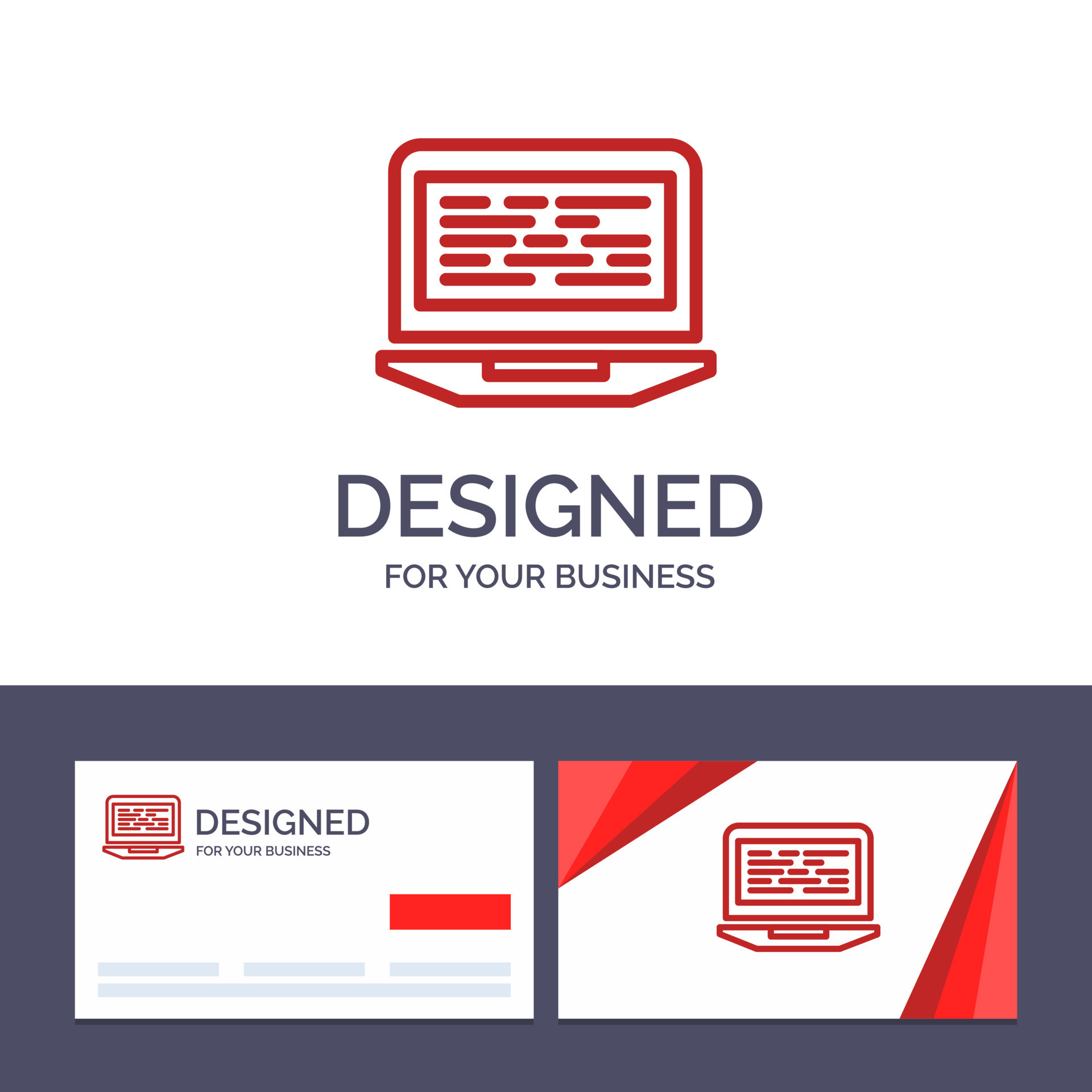 Creative Business Card And Logo Template Laptop Coding Code Screen Computer Vector Illustration