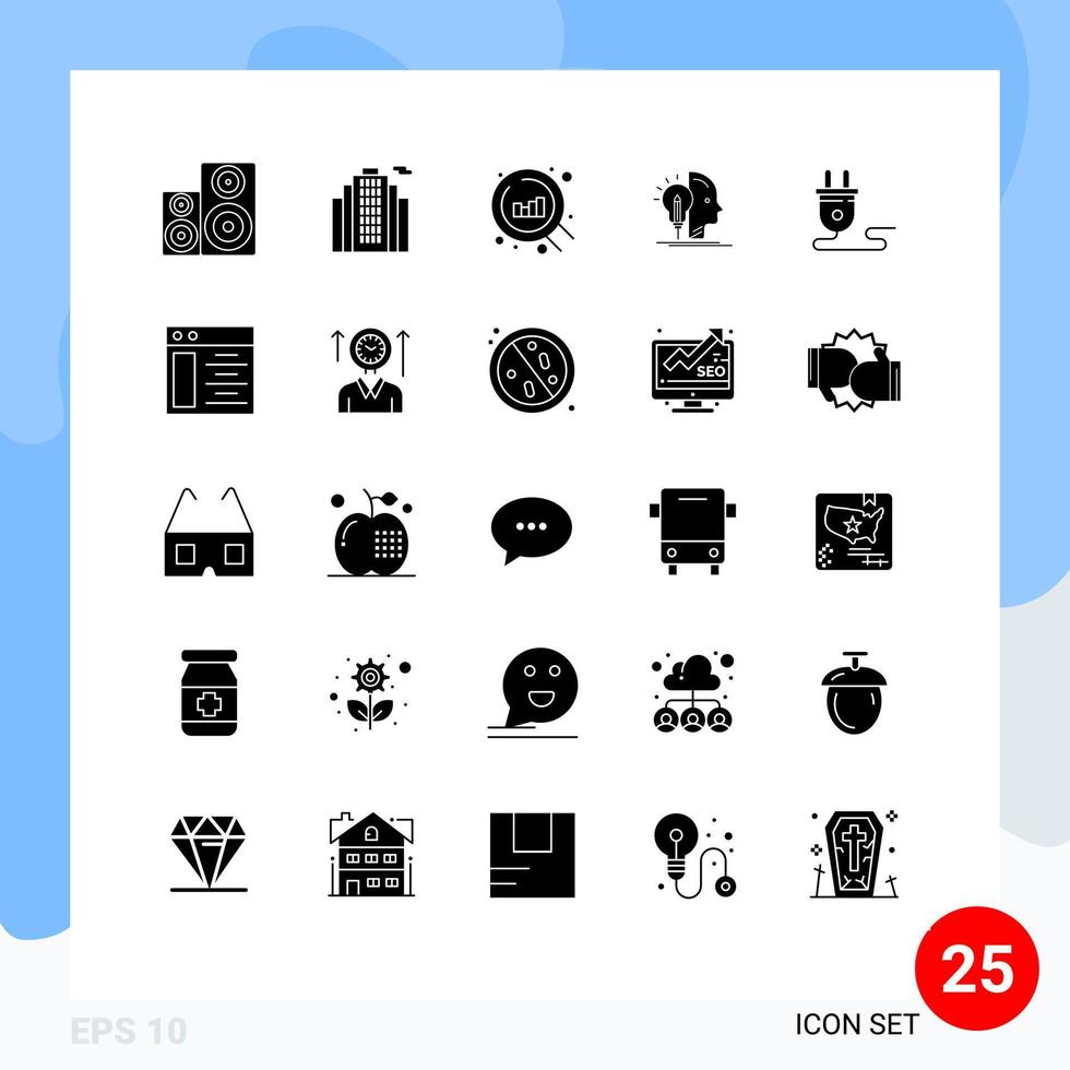 25 Thematic Vector Solid Glyphs And Editable Symbols Of Plug Electrical Web Programming Mind