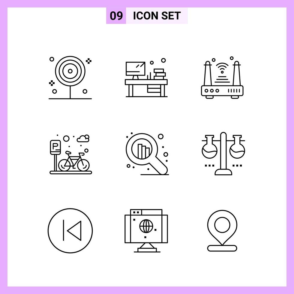 9 Icons in Line Style Outline Symbols on White Background Creative ...