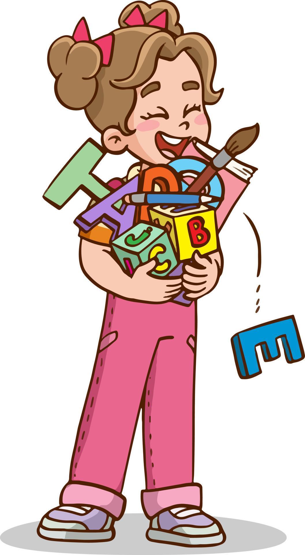 cute girl child with educational materials in her arms 14338596 Vector ...