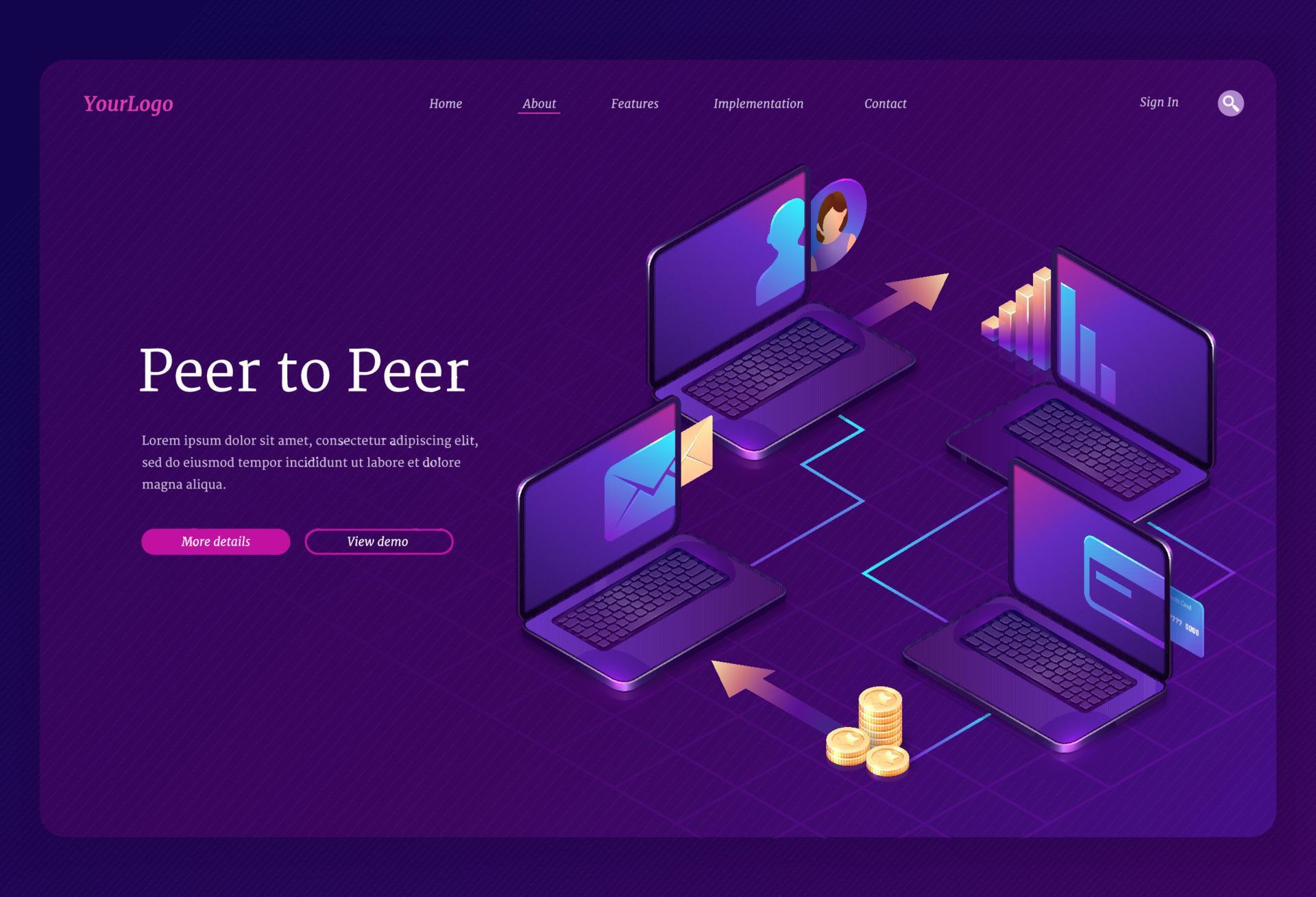 Peer to peer computer network isometric landing 14343227 Vector Art at Vecteezy