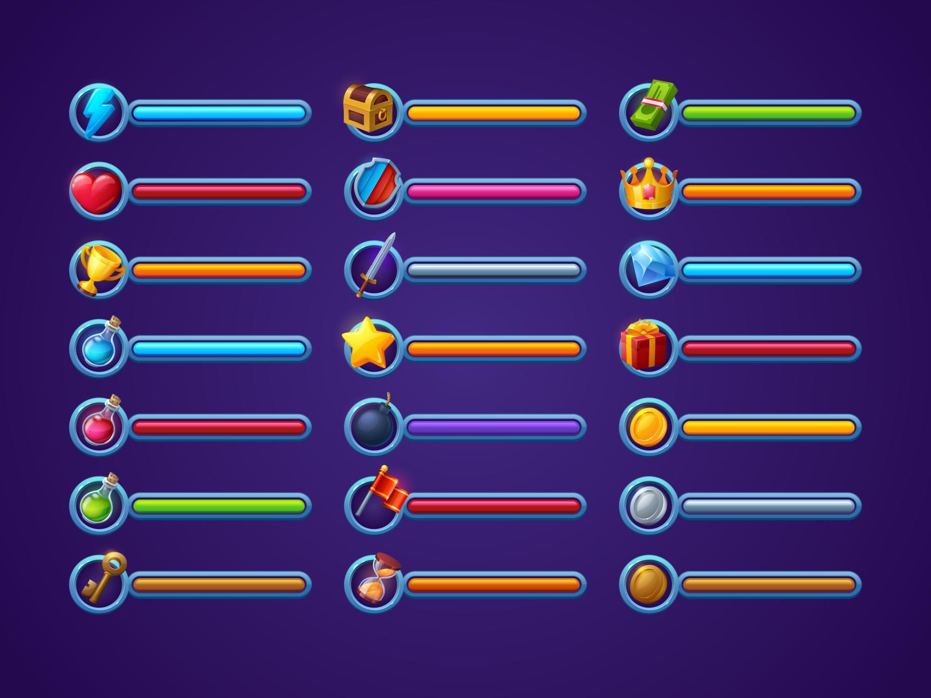 Game progress bars vector set ui cartoon interface 14343435 Vector Art ...