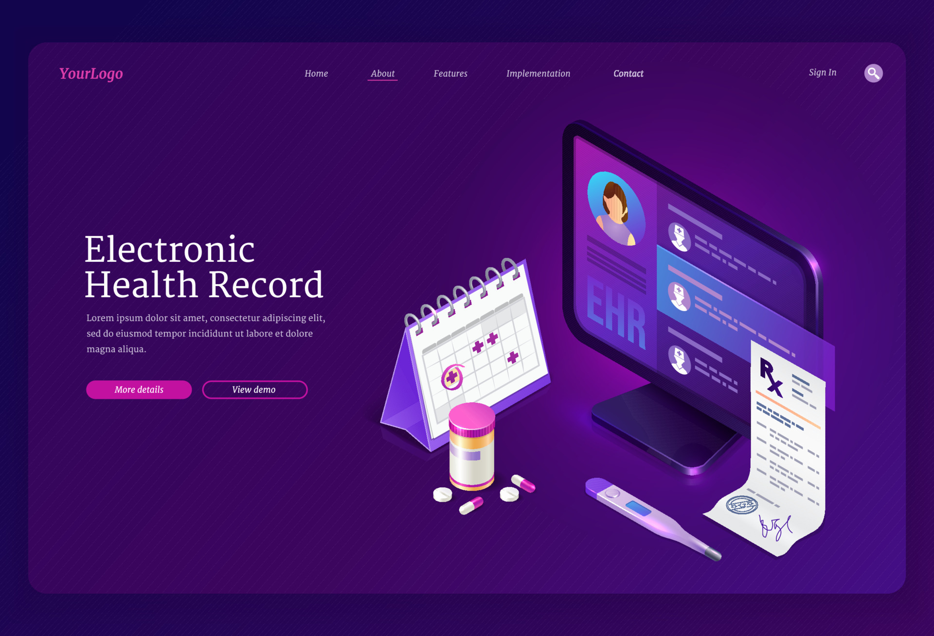 Ehr, electronic health record isometric landing 14343452 Vector Art at Vecteezy