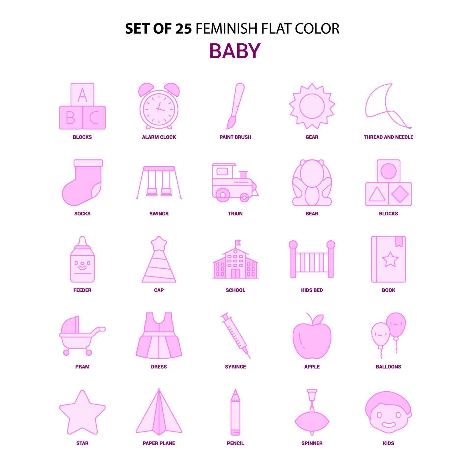 Set of 25 Feminish Baby Flat Color Pink Icon set 14346405 Vector Art at ... Set of 25 Feminish Baby Flat Color Pink Icon set 14346405 Vector Art at ...