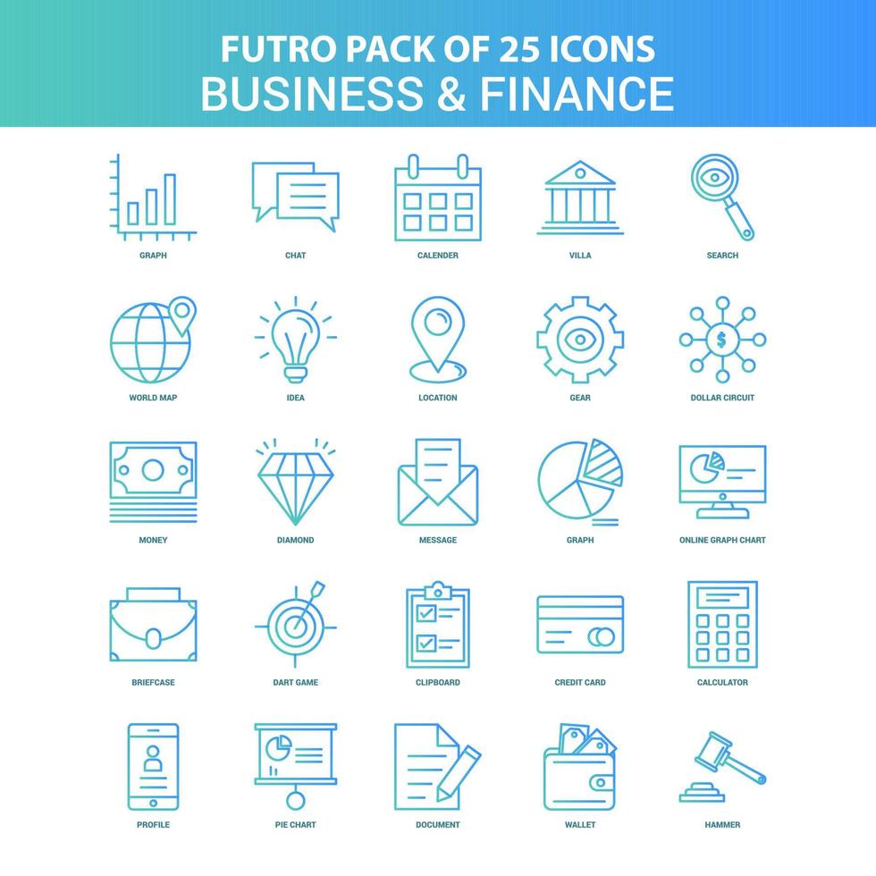 25 Green and Blue Futuro Business and Finance Icon Pack 14346649 Vector ...
