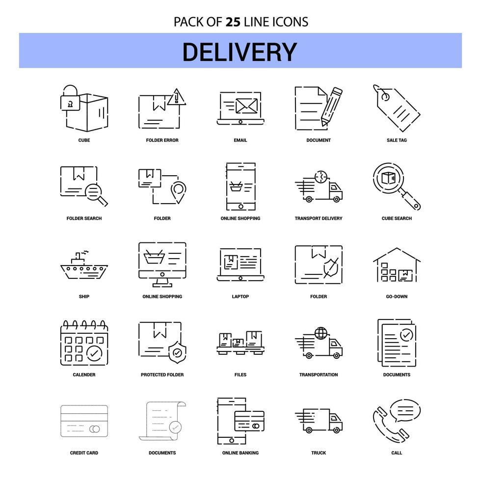 Delivery Line Icon Set 25 Dashed Outline Style 14365003 Vector Art At