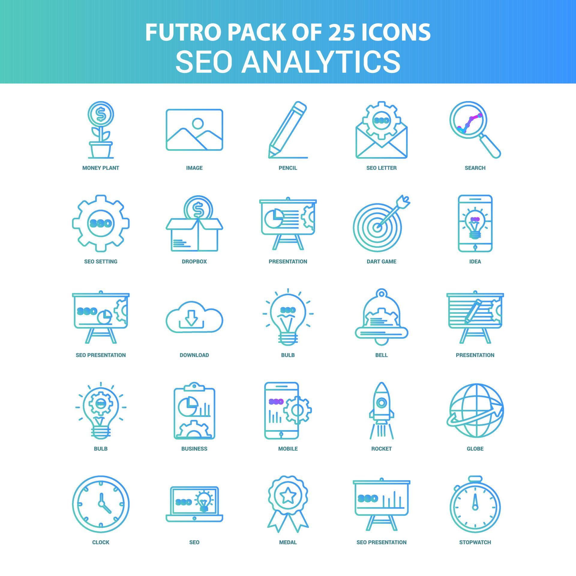 25 Green and Blue Futuro SEO Analytics Icon Pack 14365016 Vector Art at ...