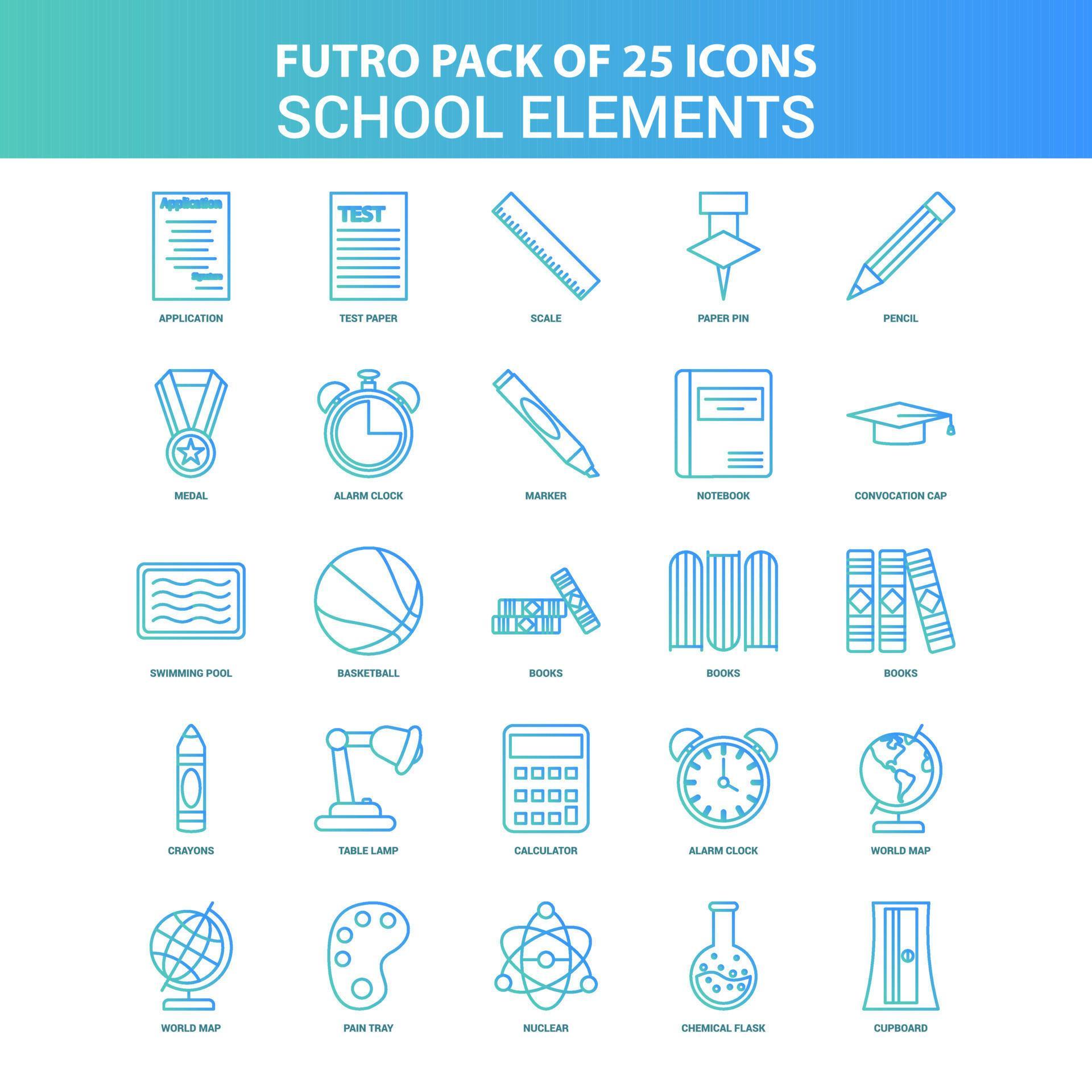 25 Green and Blue Futuro School Elements Icon Pack 14365625 Vector Art ...