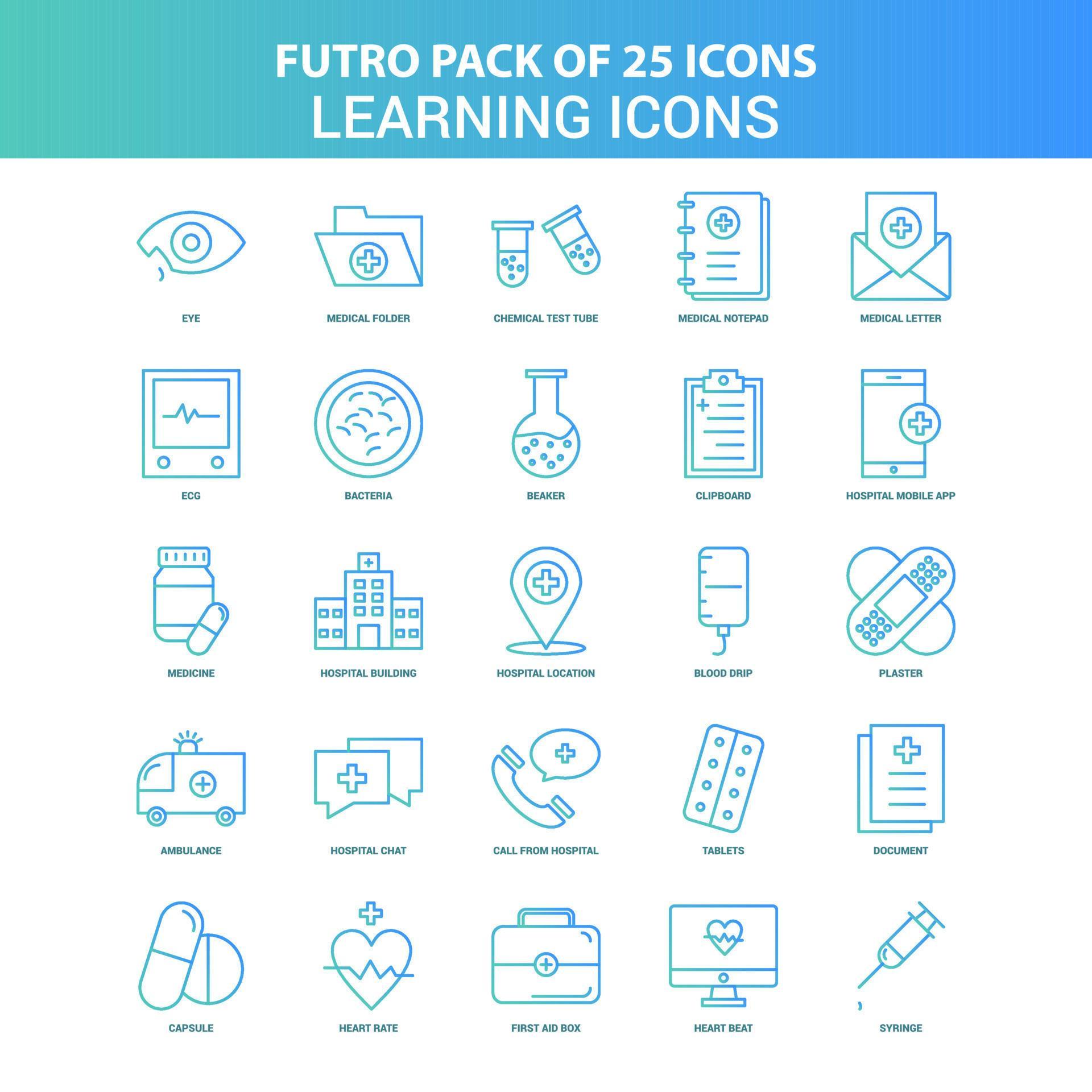 25 Green and Blue Futuro Learning icons Icon Pack 14365790 Vector Art ...