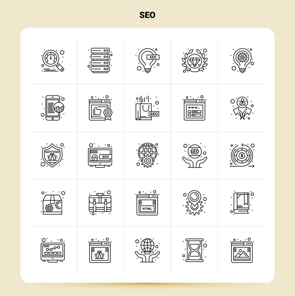 Outline 25 Seo Icon Set Vector Line Style Design Black Icons Set Linear