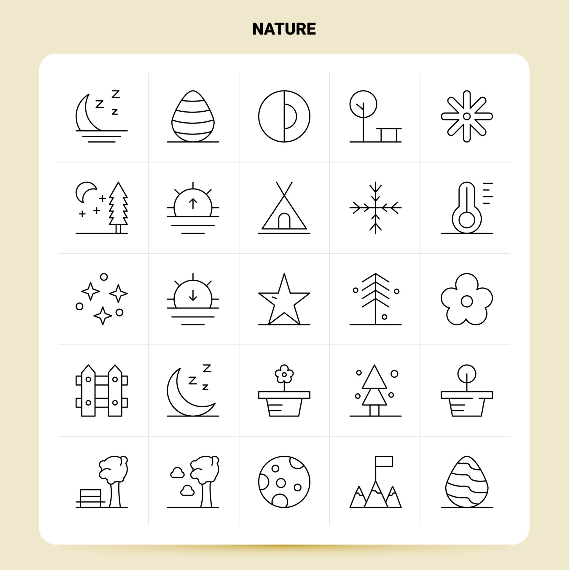 Outline 25 Nature Icon Set Vector Line Style Design Black Icons Set