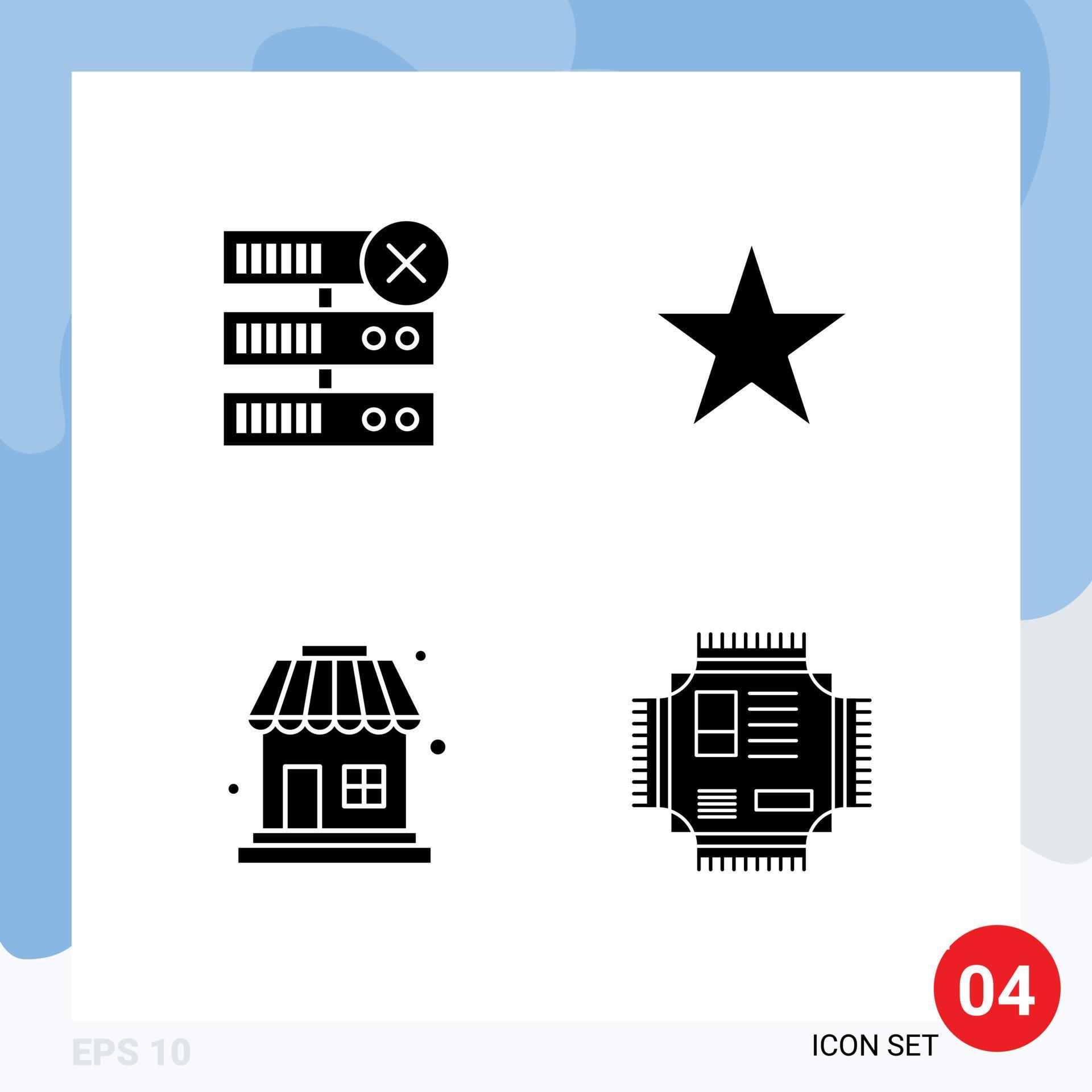 Set Of 4 Vector Solid Glyphs On Grid For Database Chip Bookmark Shop Microchip Editable Vector