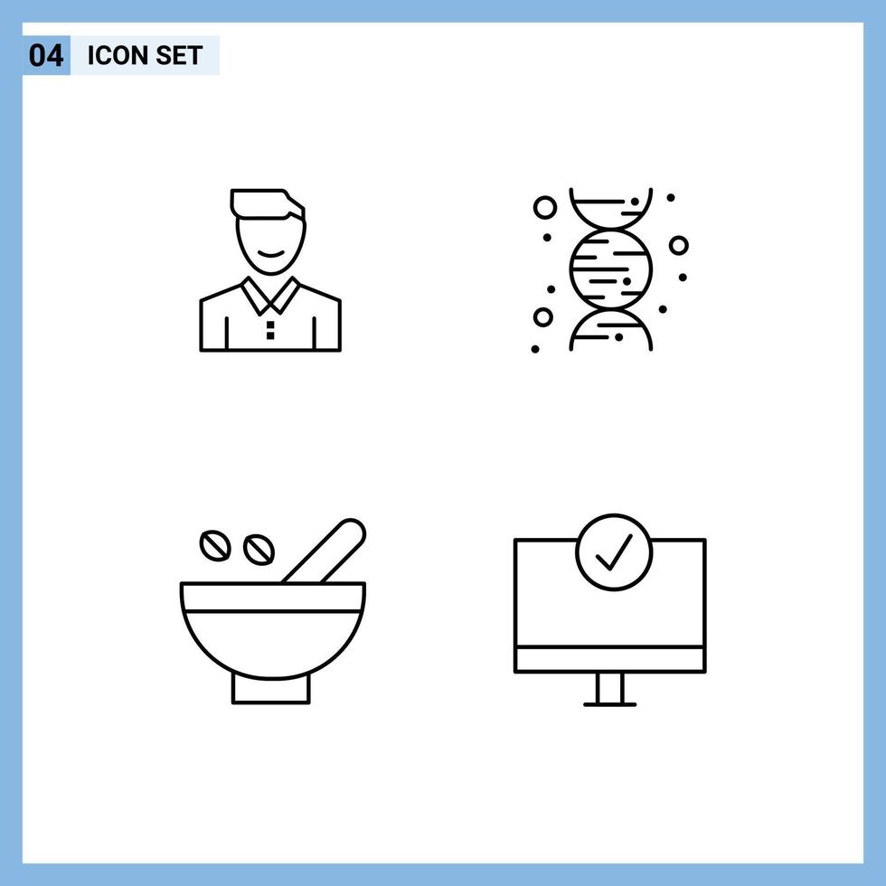 Set Of 4 Modern Ui Icons Symbols Signs For Avatar Science Happy User Herbs Editable Vector